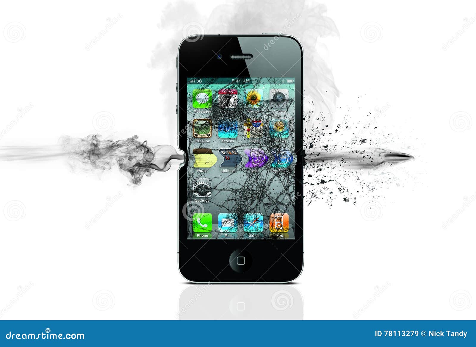 Phone shot with bullet editorial stock image. Image of bullet - 78113279