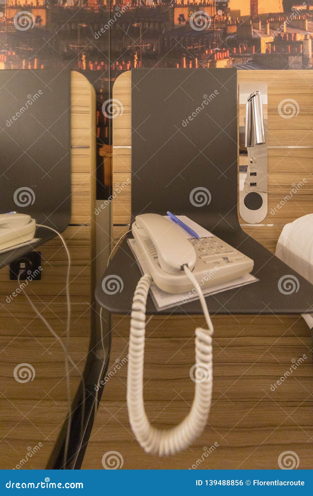 Phone on the Side of the Bed in an Hotel Room Stock Photo - Image of ...