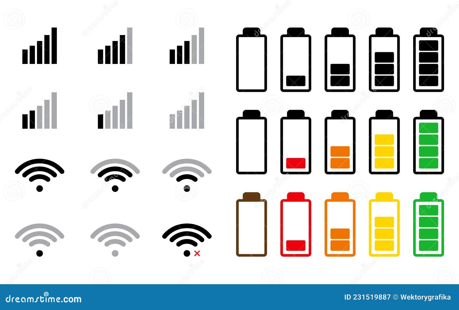 Phone Signal and Battery Indicator Icon. Smartphone Interface Settings ...