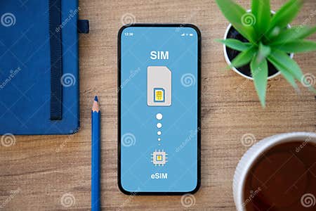Phone with Sim Card Replacement on ESim on Screen Stock Image - Image ...