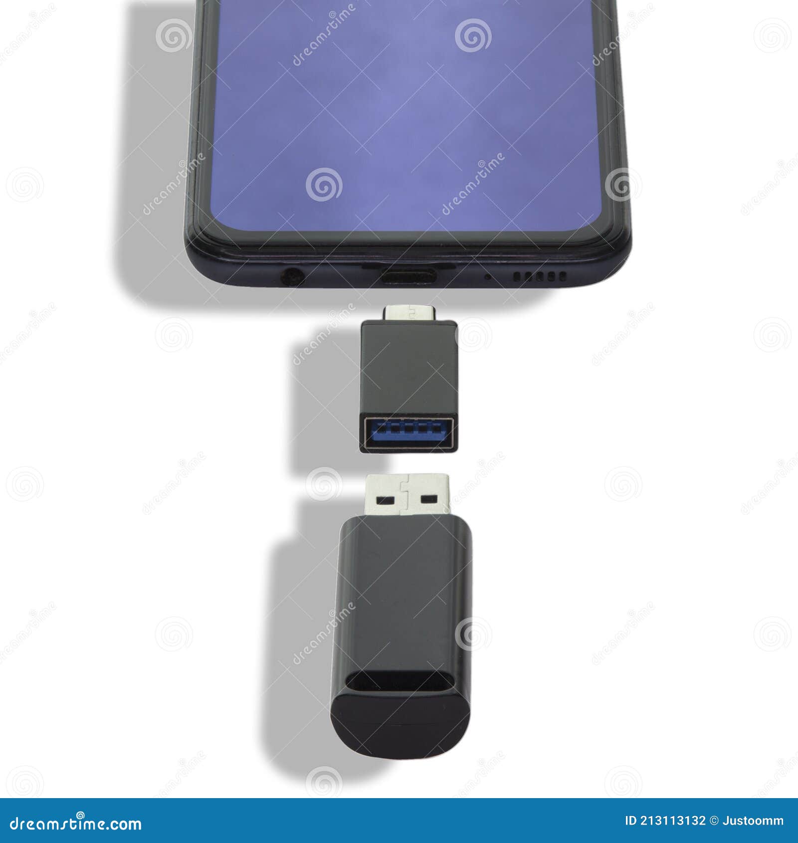 Phone or Smartphone with USB OTG Data Transfer Connected To a USB Flash ...