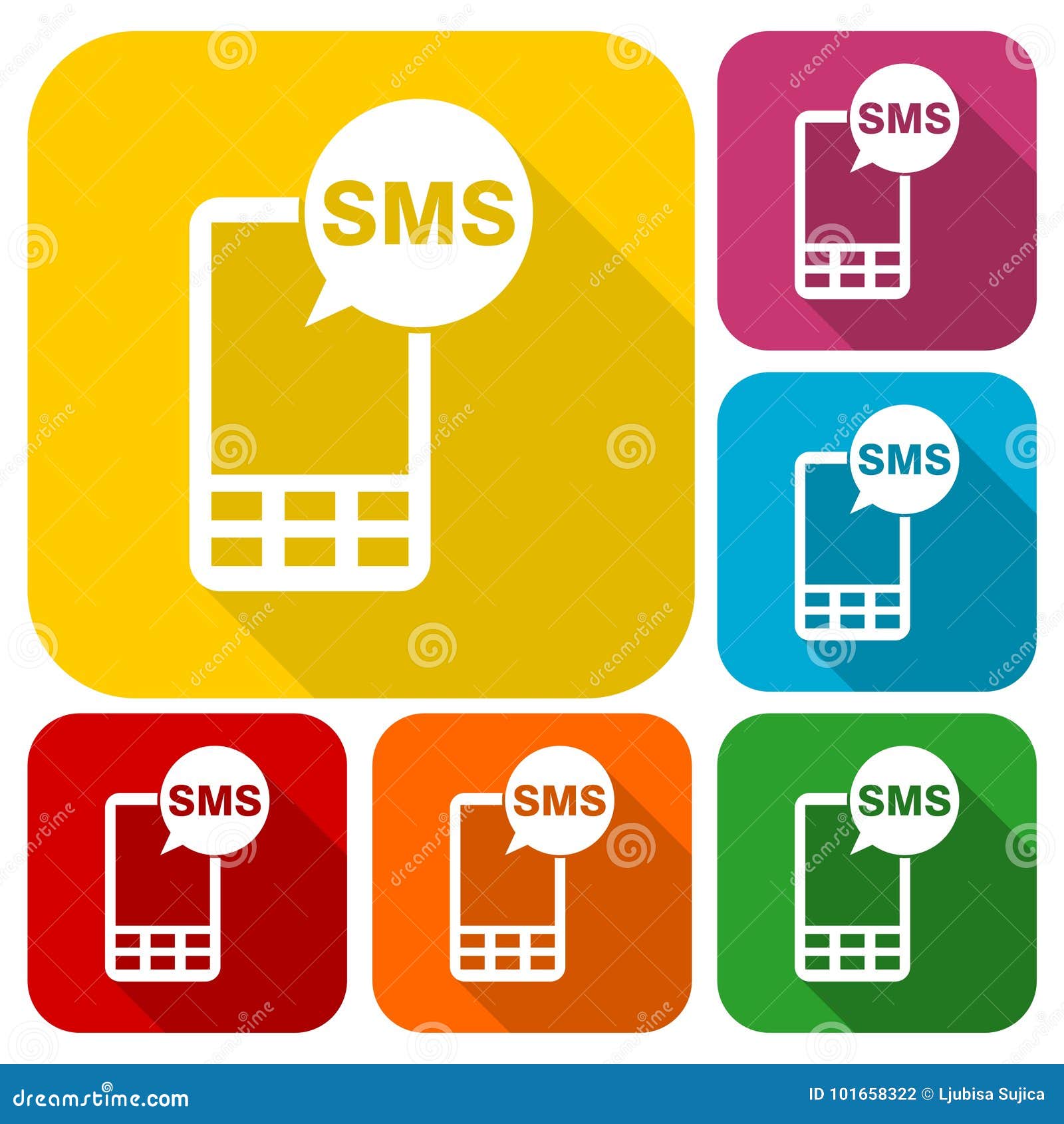 Phone SMS Icons Set with Long Shadow Stock Vector - Illustration of ...
