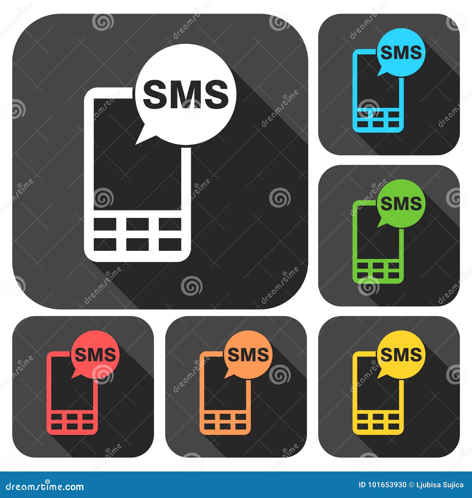 Phone SMS Icons Set with Long Shadow Stock Vector - Illustration of ...