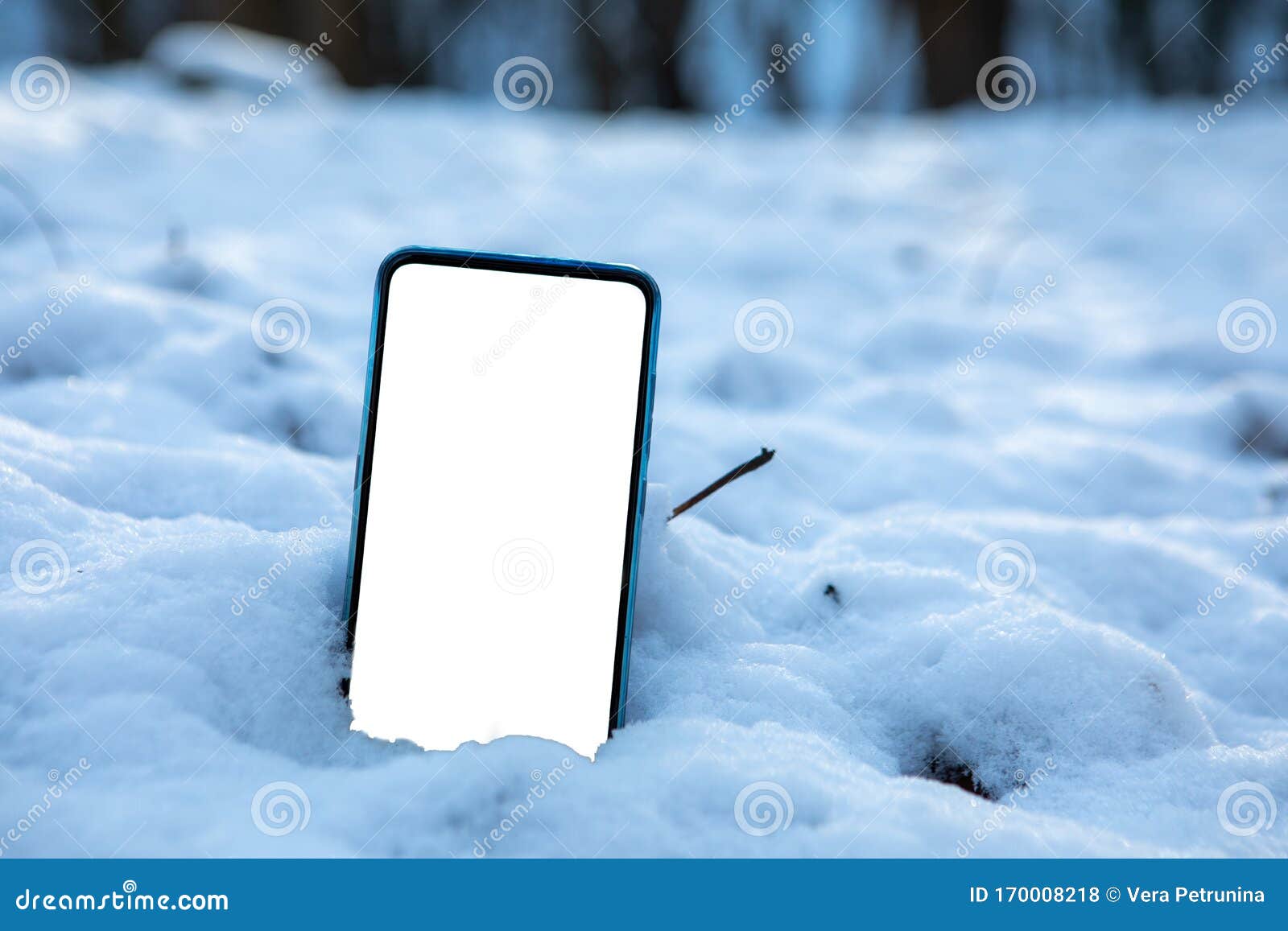 Phone in Snow White Empty Screen Copy Space Stock Photo - Image of ...