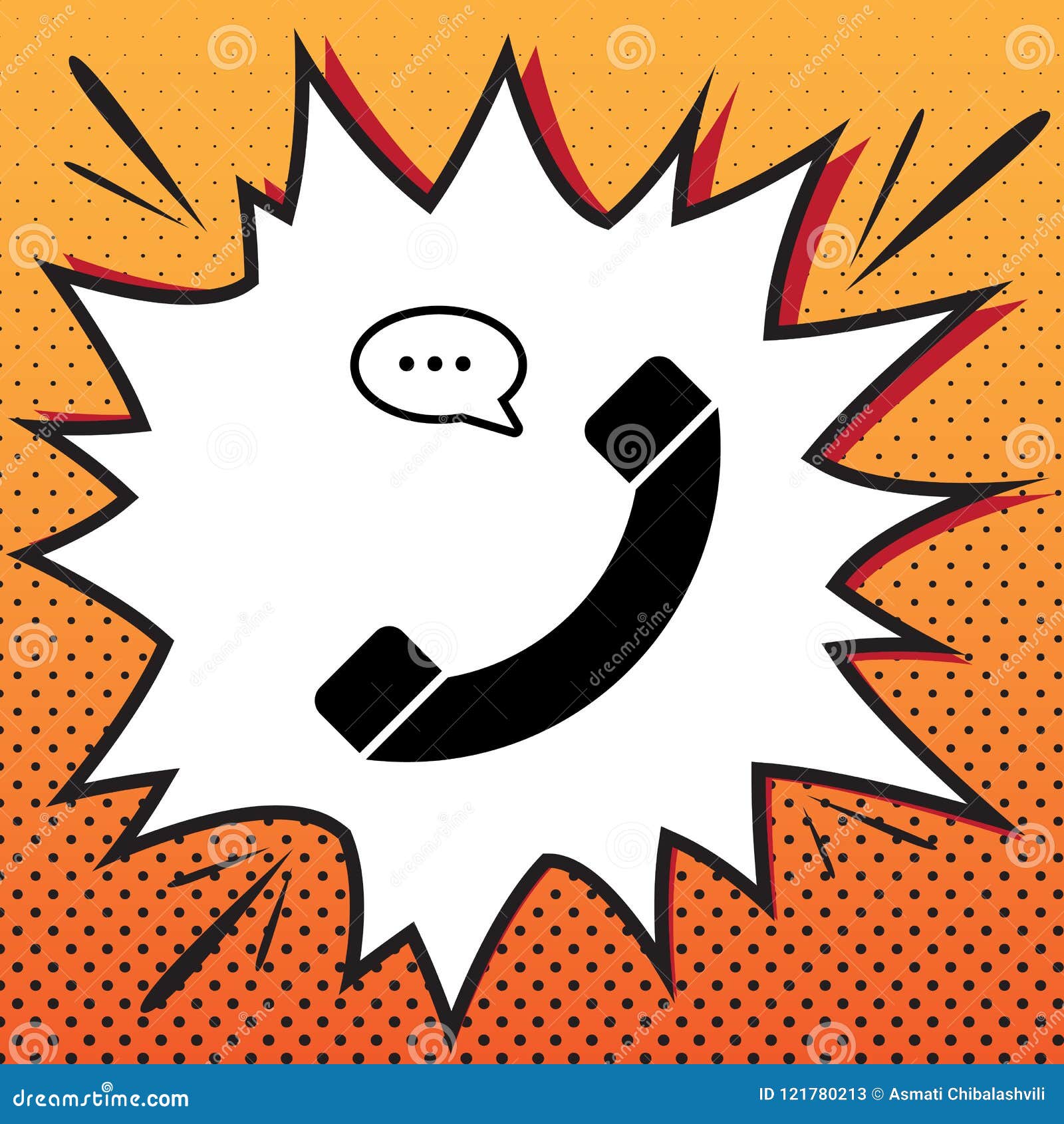 Phone with Speech Bubble Sign. Vector. Comics Style Icon on Pop-art ...