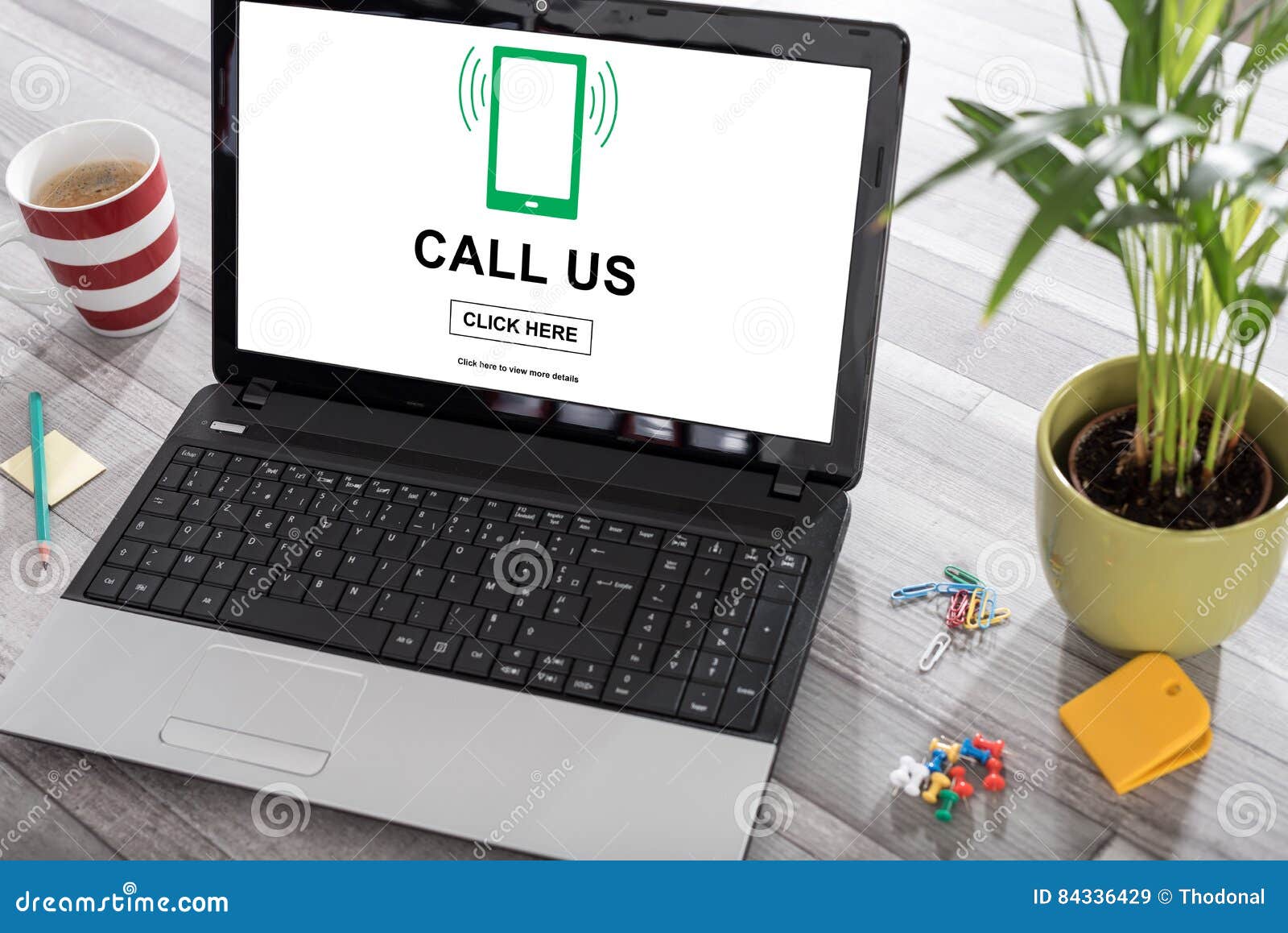 Phone Support Concept on a Laptop Stock Image - Image of desk, talk ...