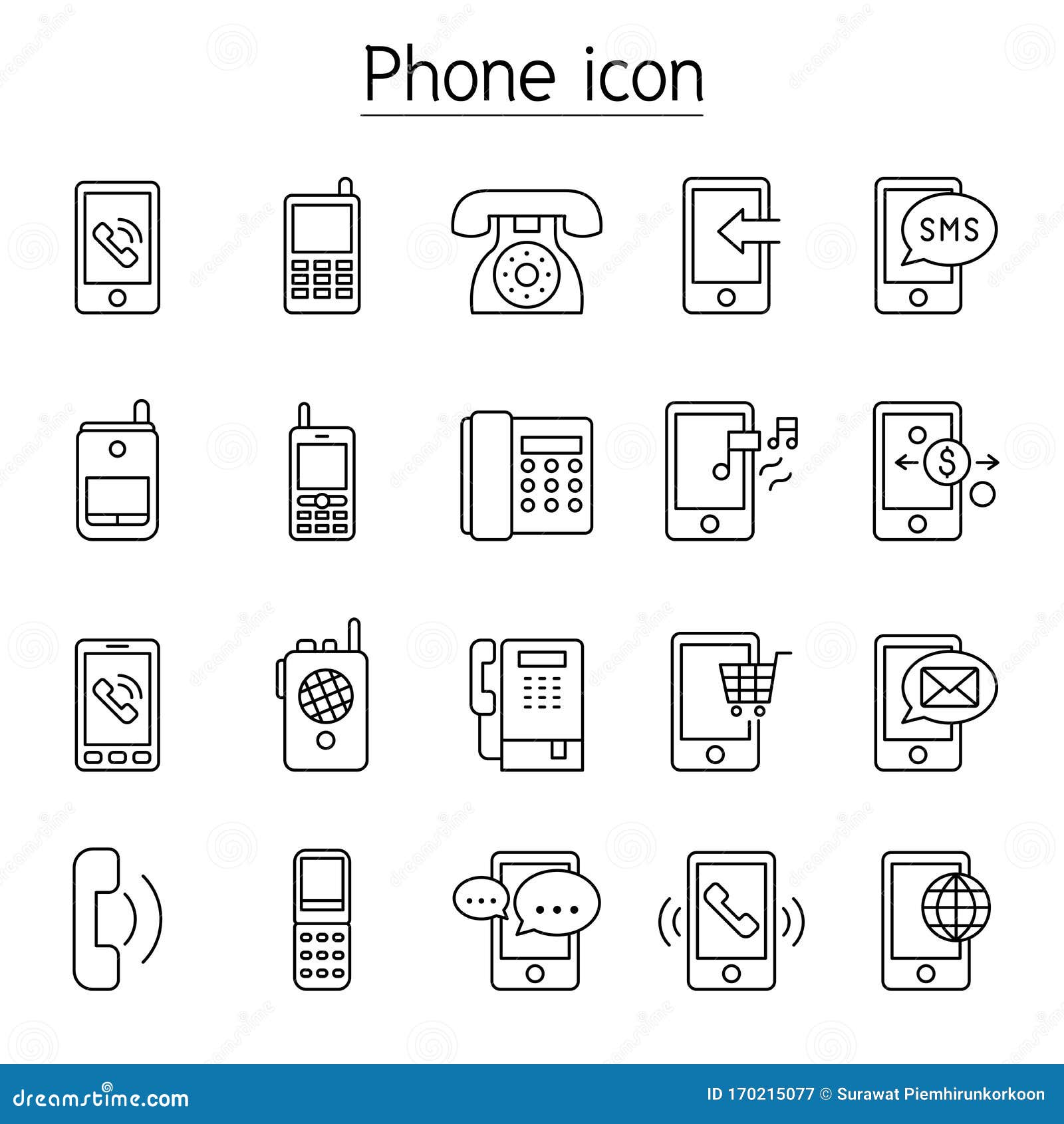 Phone, Telephone, Smartphone Icons Set in Thin Line Style Stock Vector ...