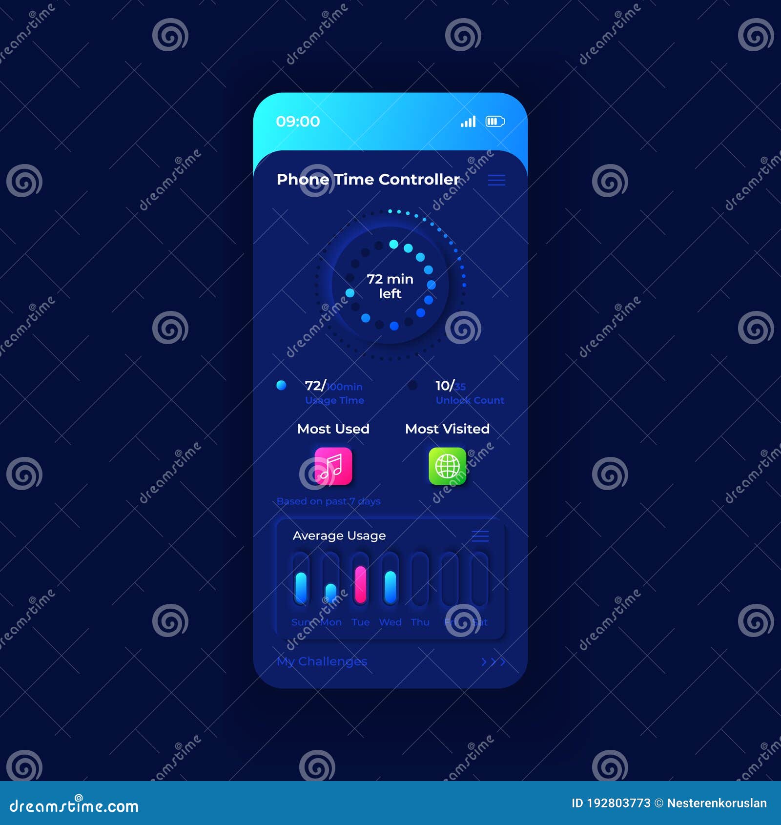 Phone Time Controller App Smartphone Interface Vector Template Stock ...