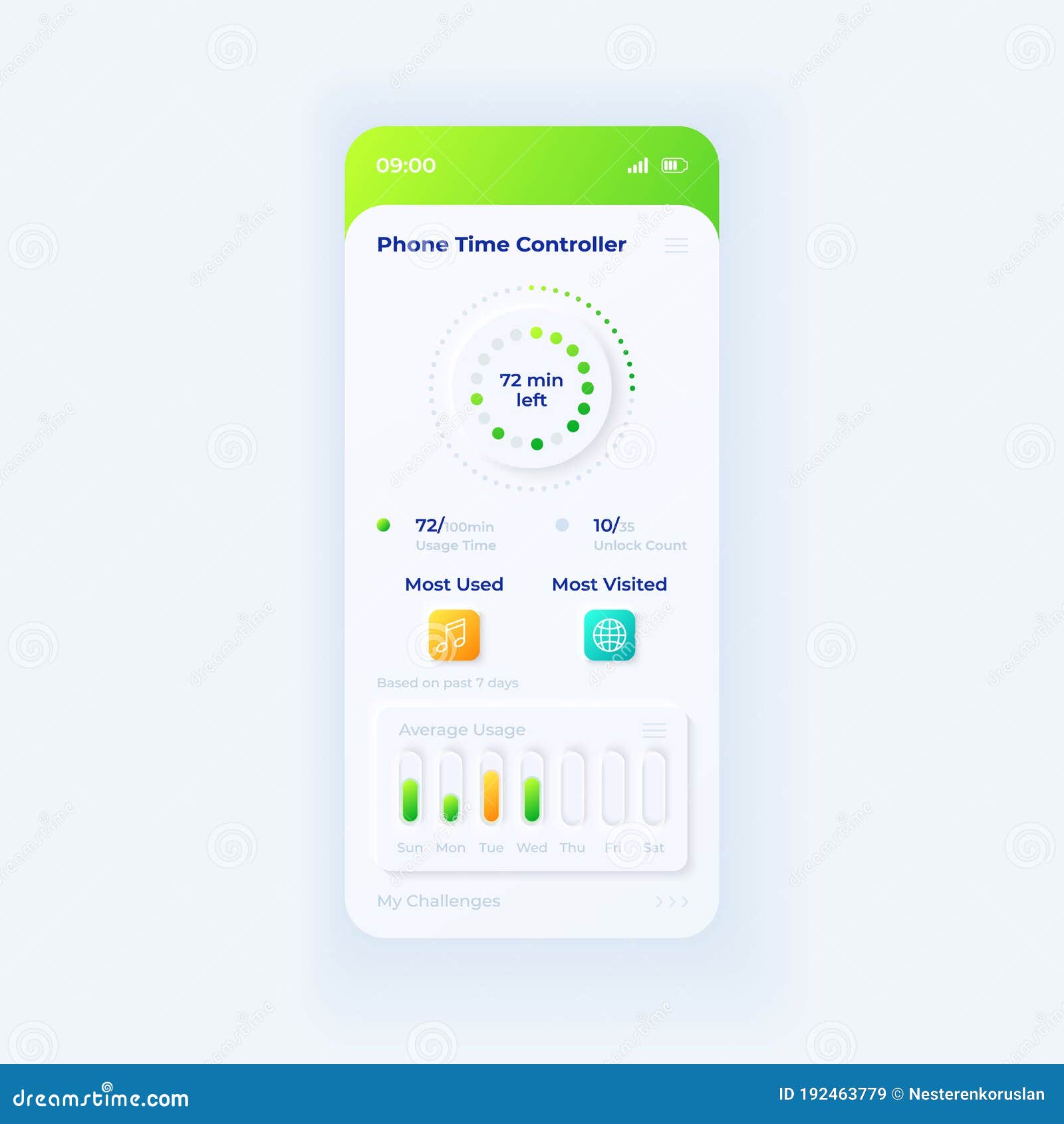 Phone Time Controller Smartphone Interface Vector Template Stock Vector ...