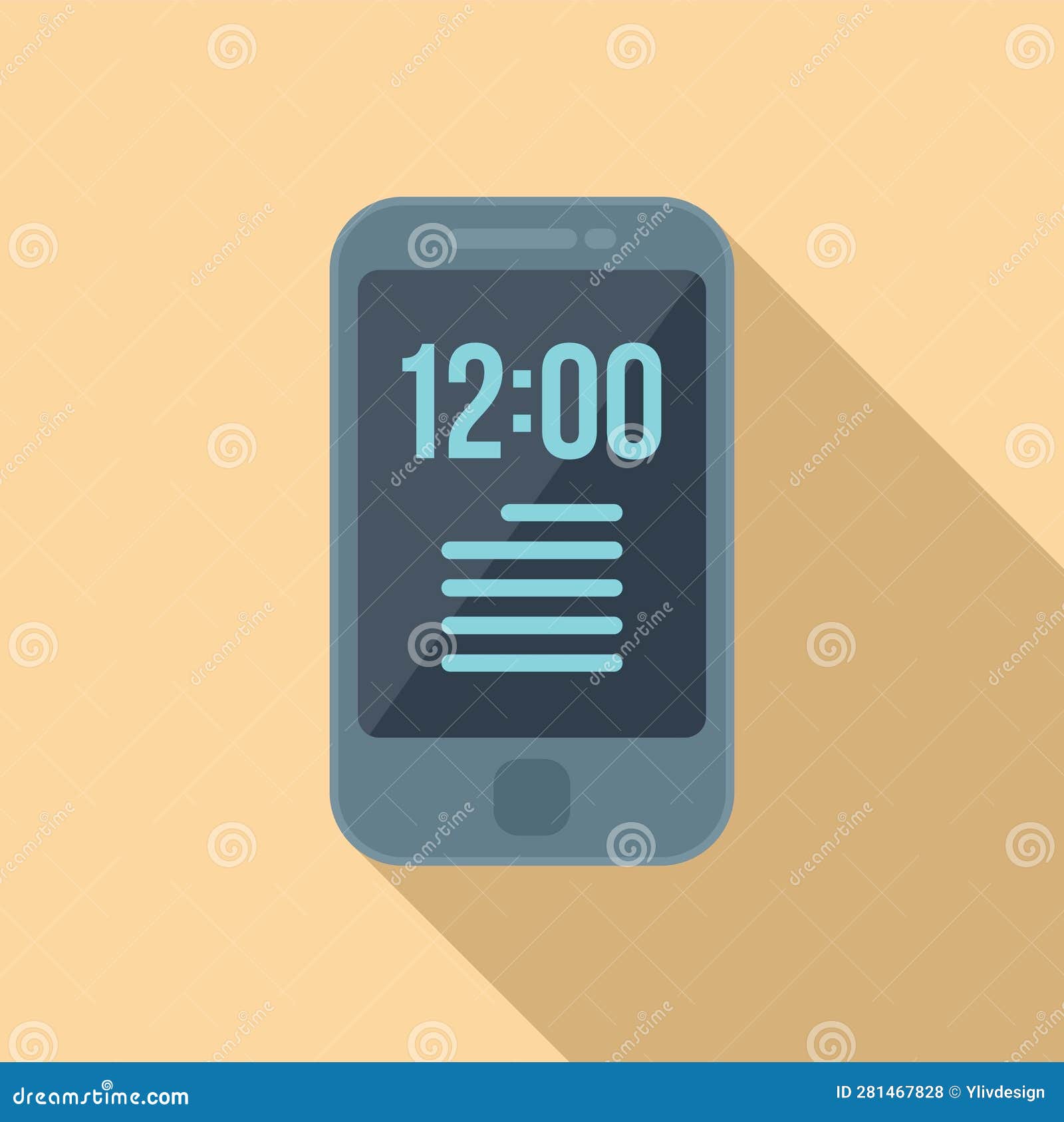 Phone Time Icon Flat . Work Control Stock Illustration - Illustration ...