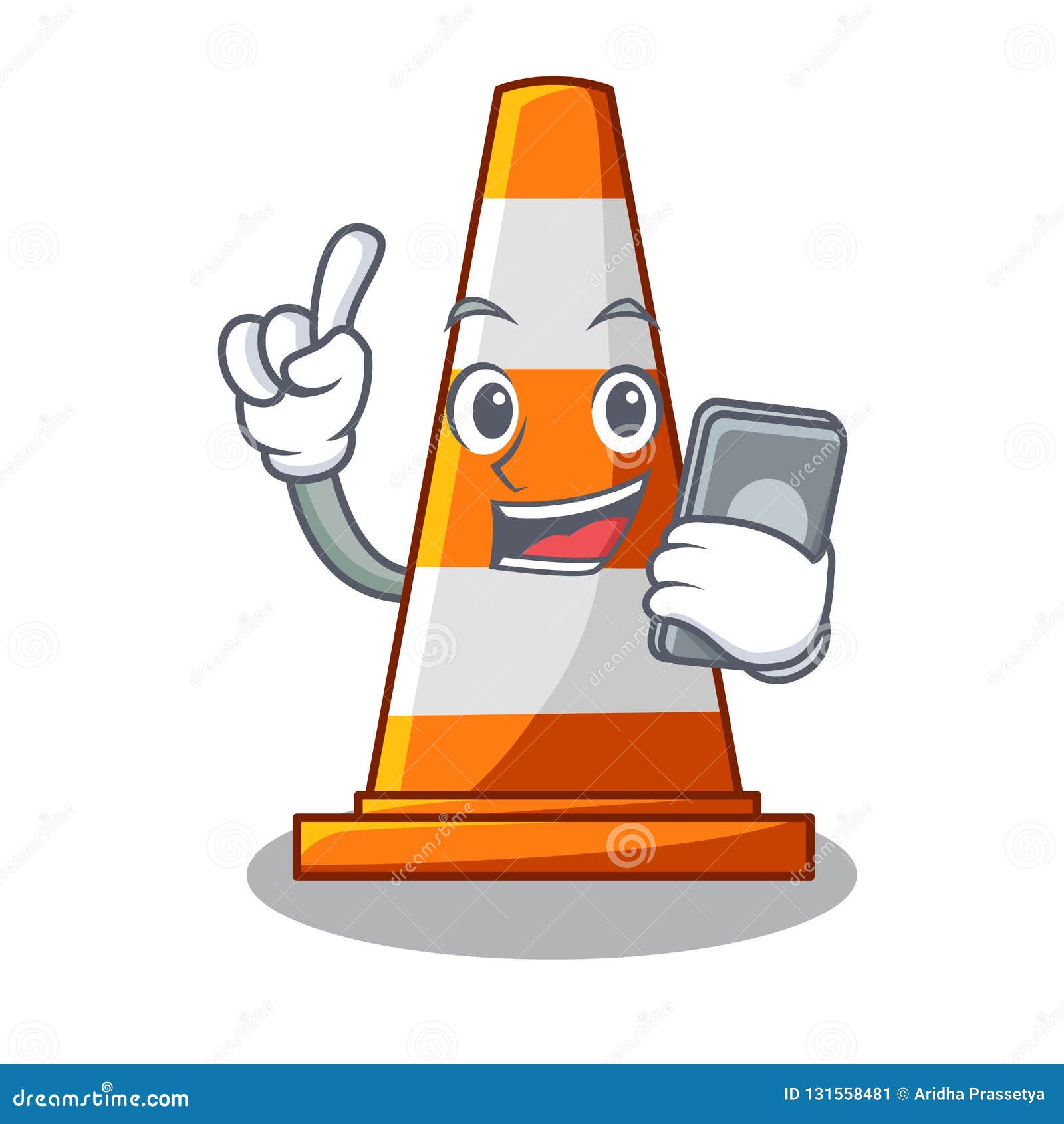 With Phone Traffic Cone on Road Cartoon Shape Stock Vector ...