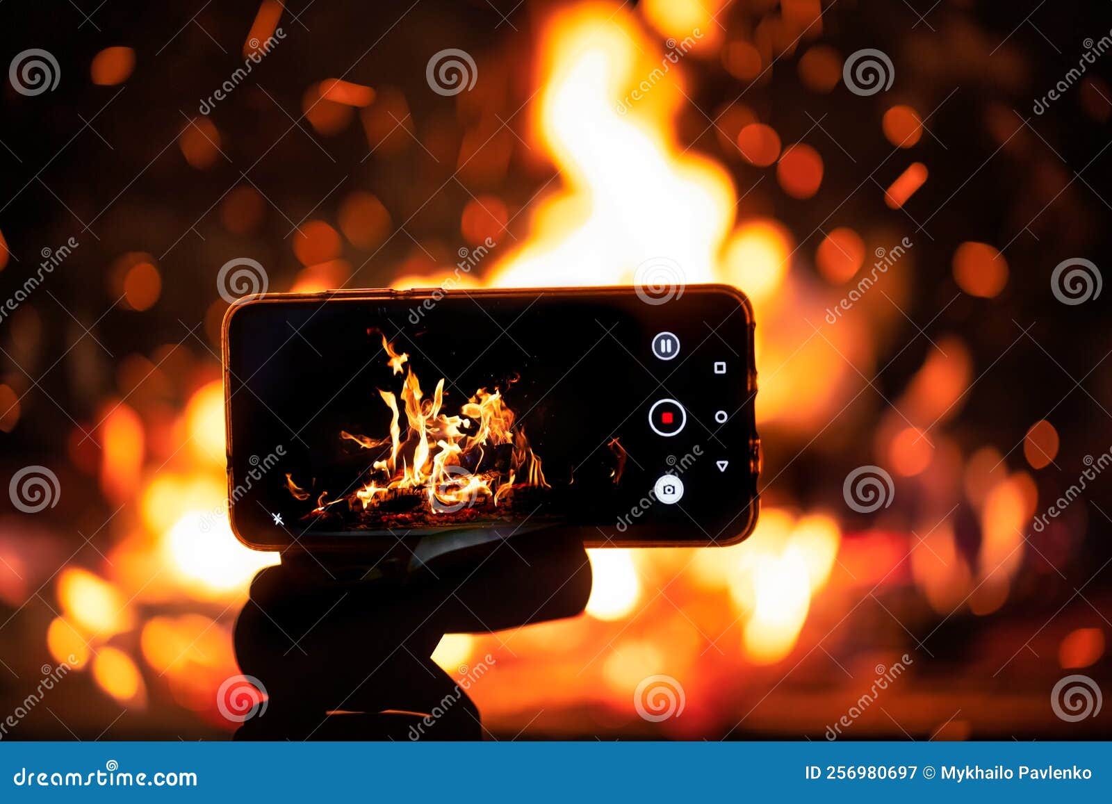 The Phone on the Tripod Shoots the Fireb Stock Image - Image of ...