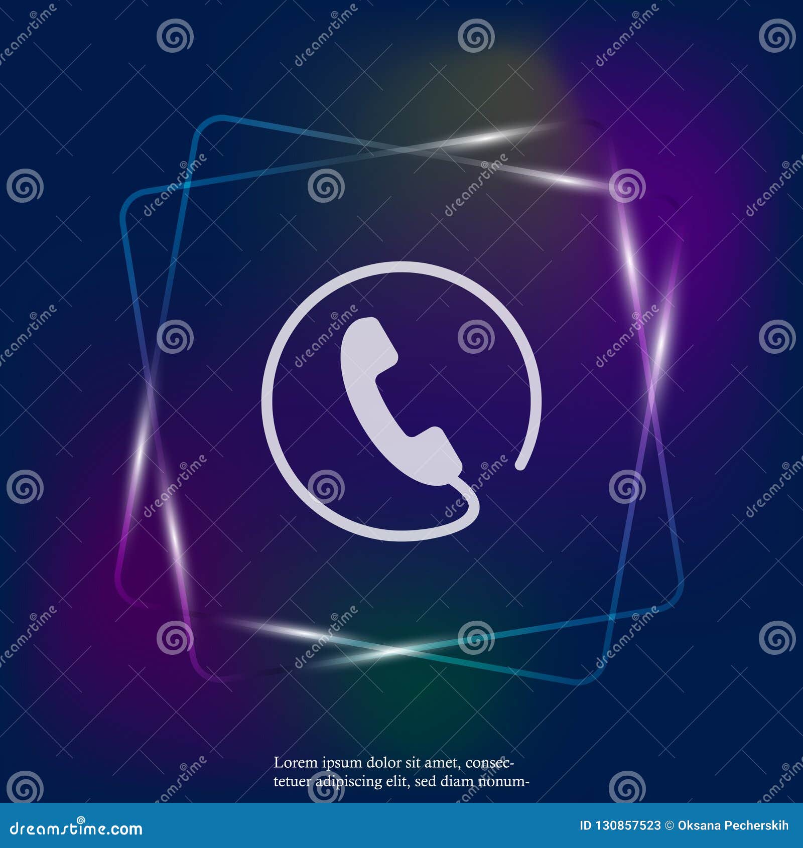 Phone Vector Neon Light Icon on Flat Style. Handset Illustration Stock ...