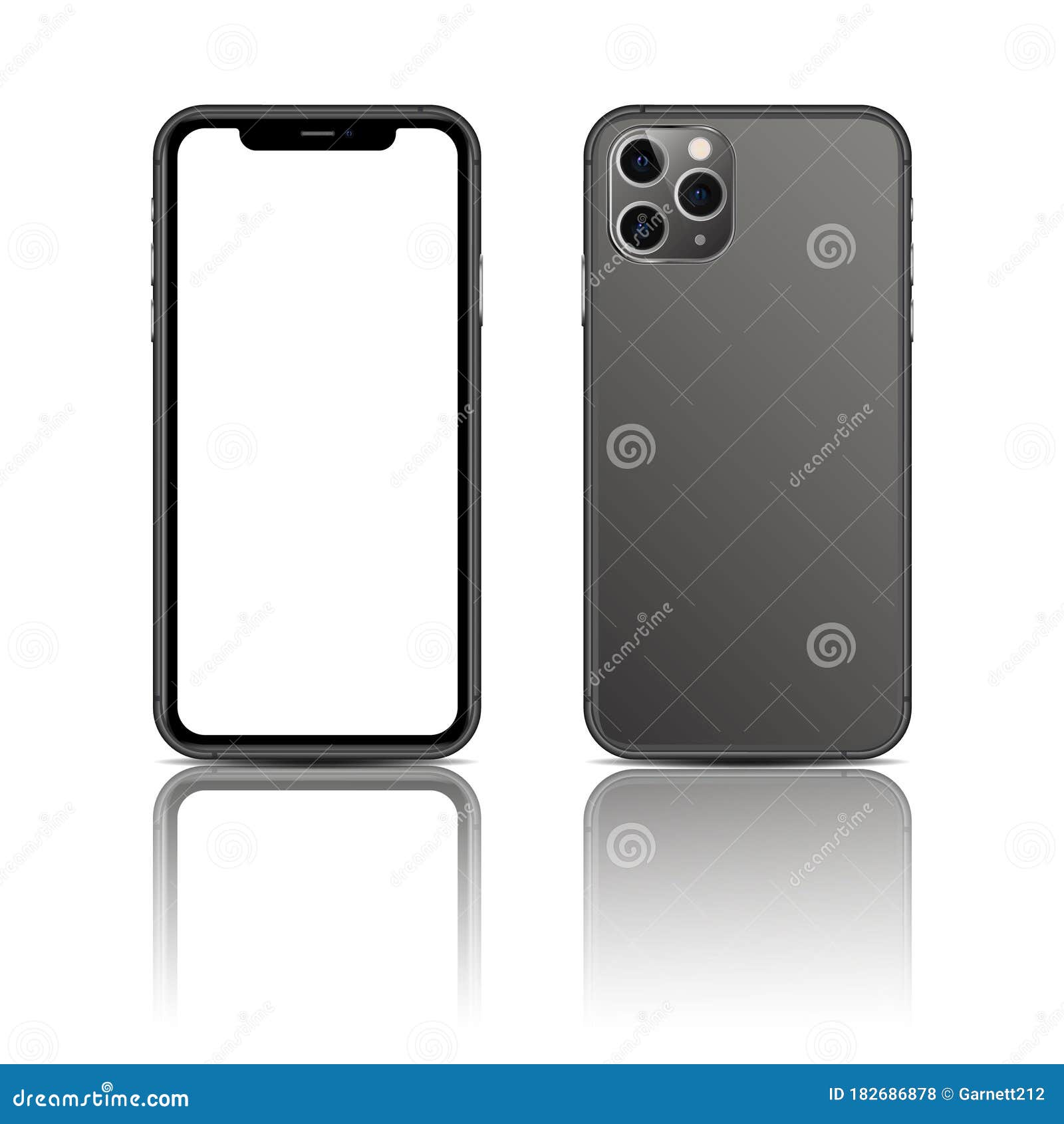 Phone View of the Screen and Back Panel. 3 Camera Lenses. Mockup Stock ...