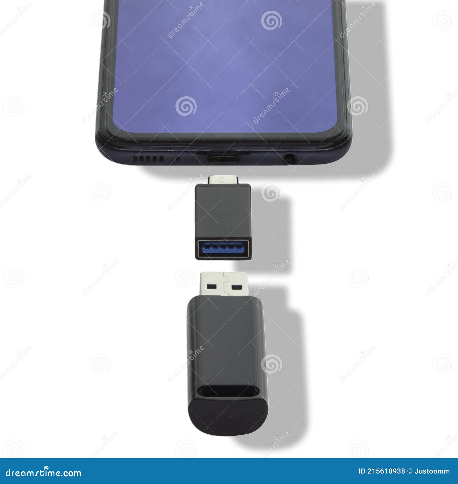 Phone on a White Background Data Transfer Via a Universal USB Flash ...