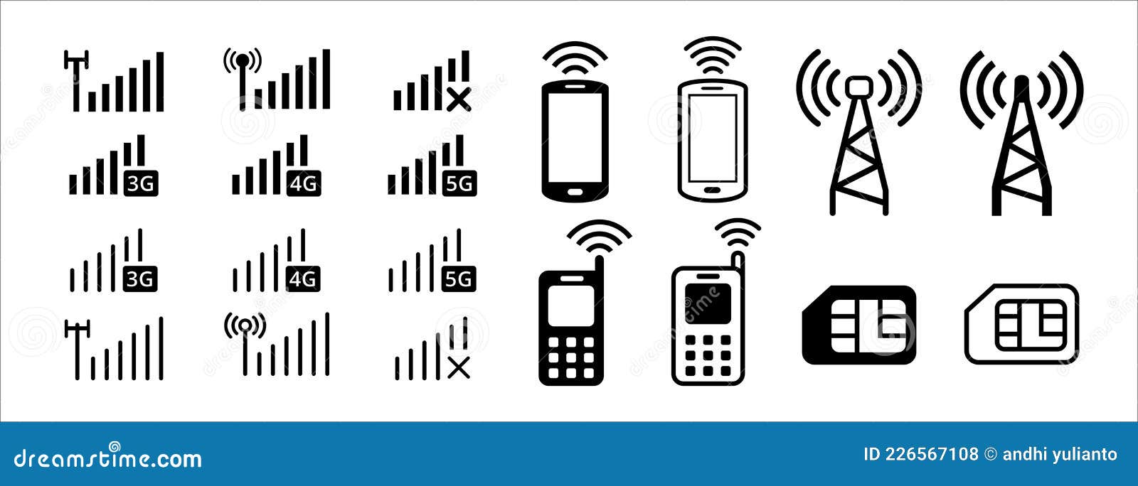 Phone Wireless Internet Data Connection Vector Icon Set. Contains Icon ...