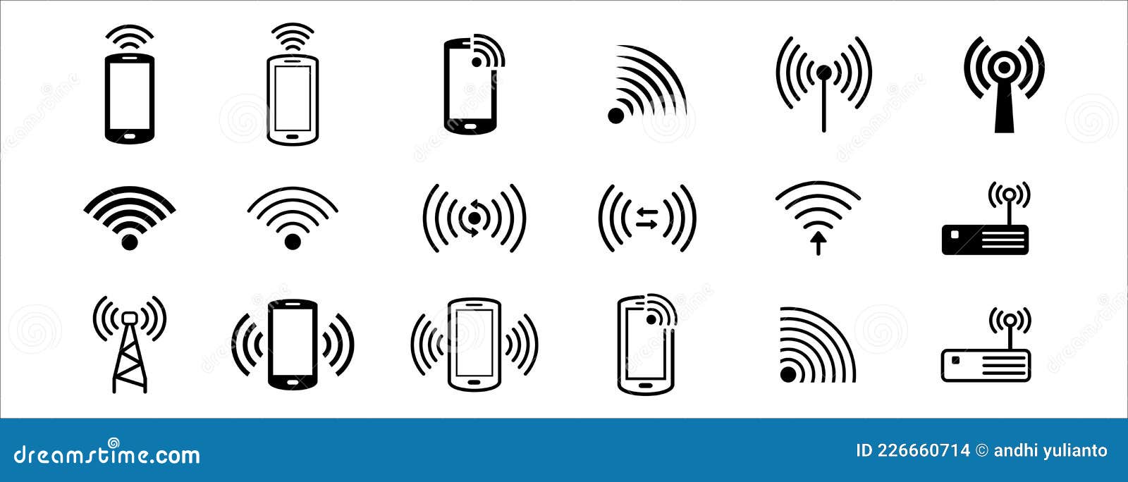 Phone Wireless Internet Data Connection Vector Icon Set. Contains Icon ...