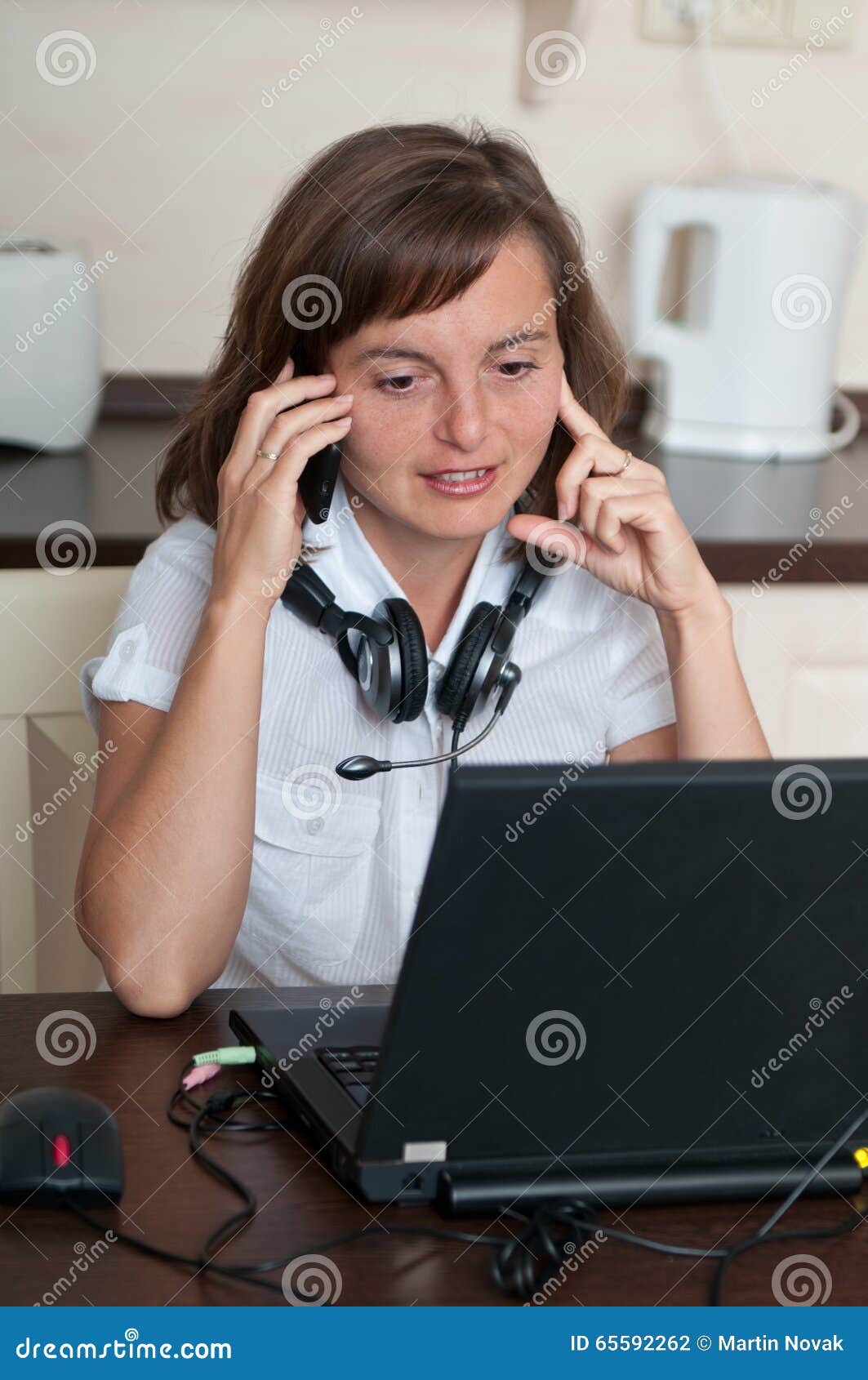 On the Phone - Work from Home Stock Photo - Image of headset, mobile ...