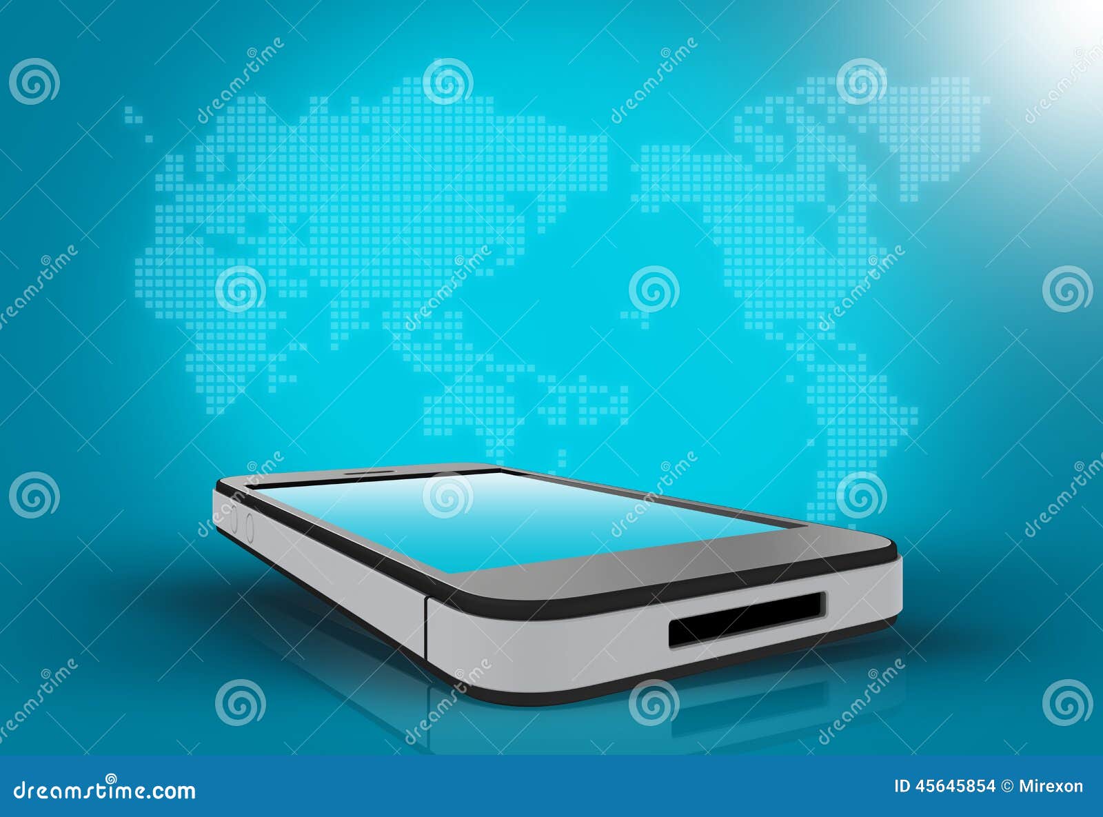 Phone and a World Map on Blue Background. Stock Illustration ...