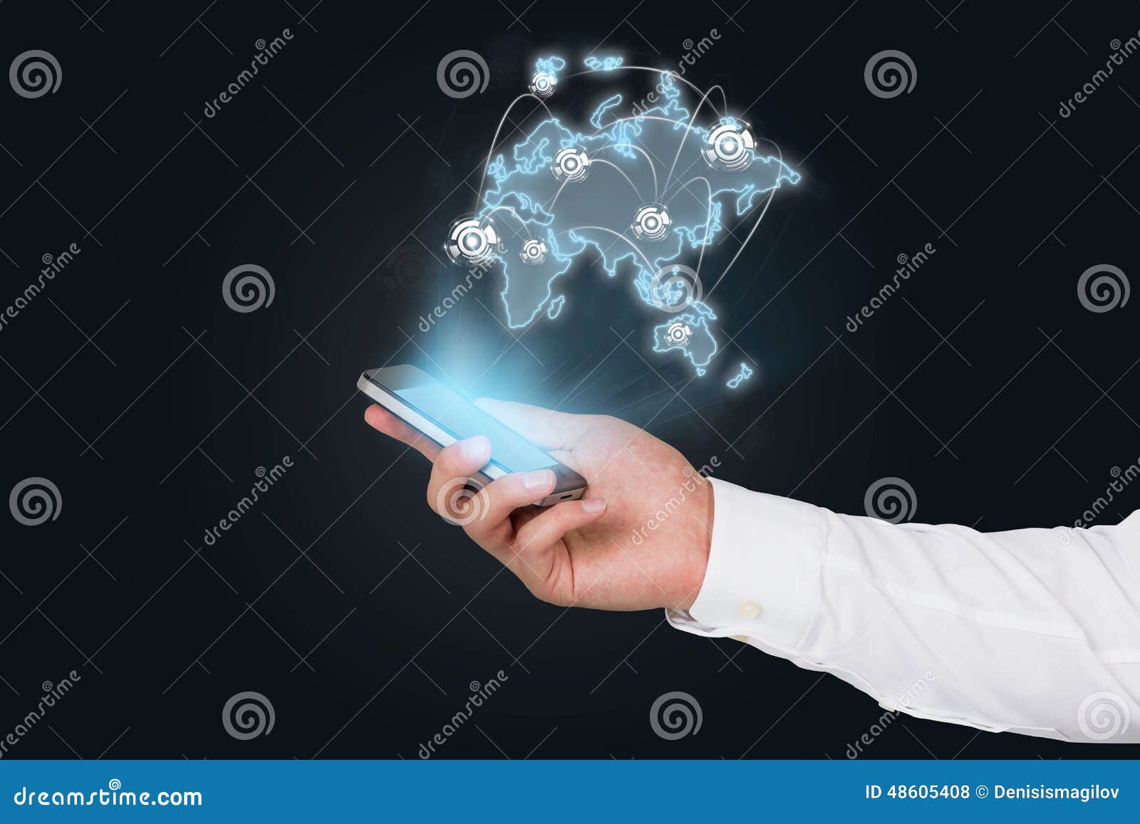 Phone with world map stock photo. Image of earth, concept - 48605408