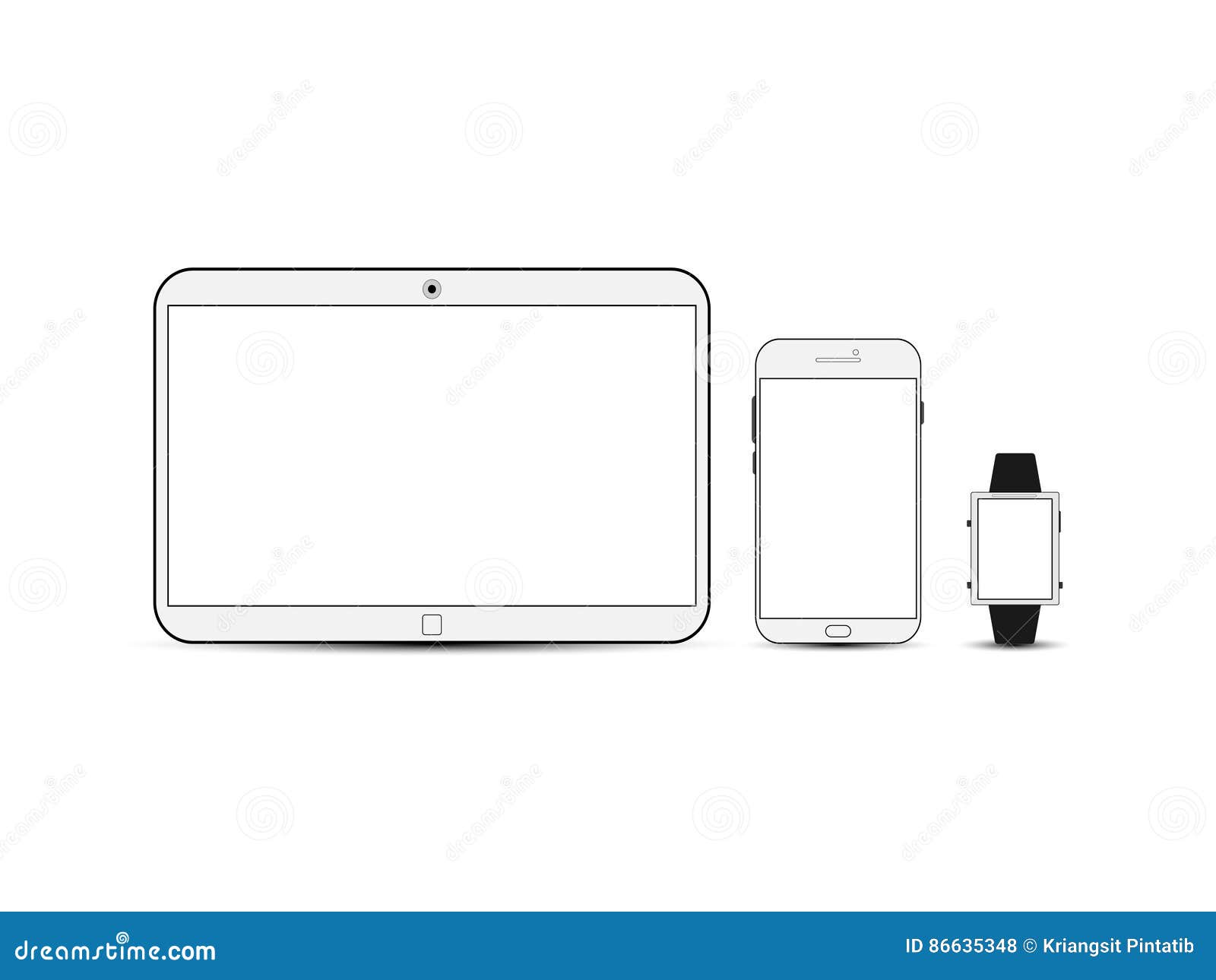 Phone and Wrist Watch on White Background. Stock Vector - Illustration ...