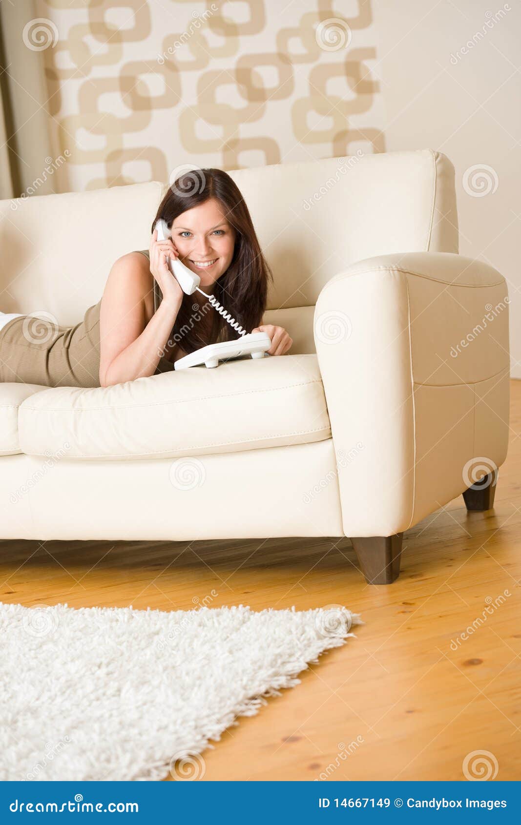 On the Phone: Young Woman Calling in Lounge Stock Image - Image of ...