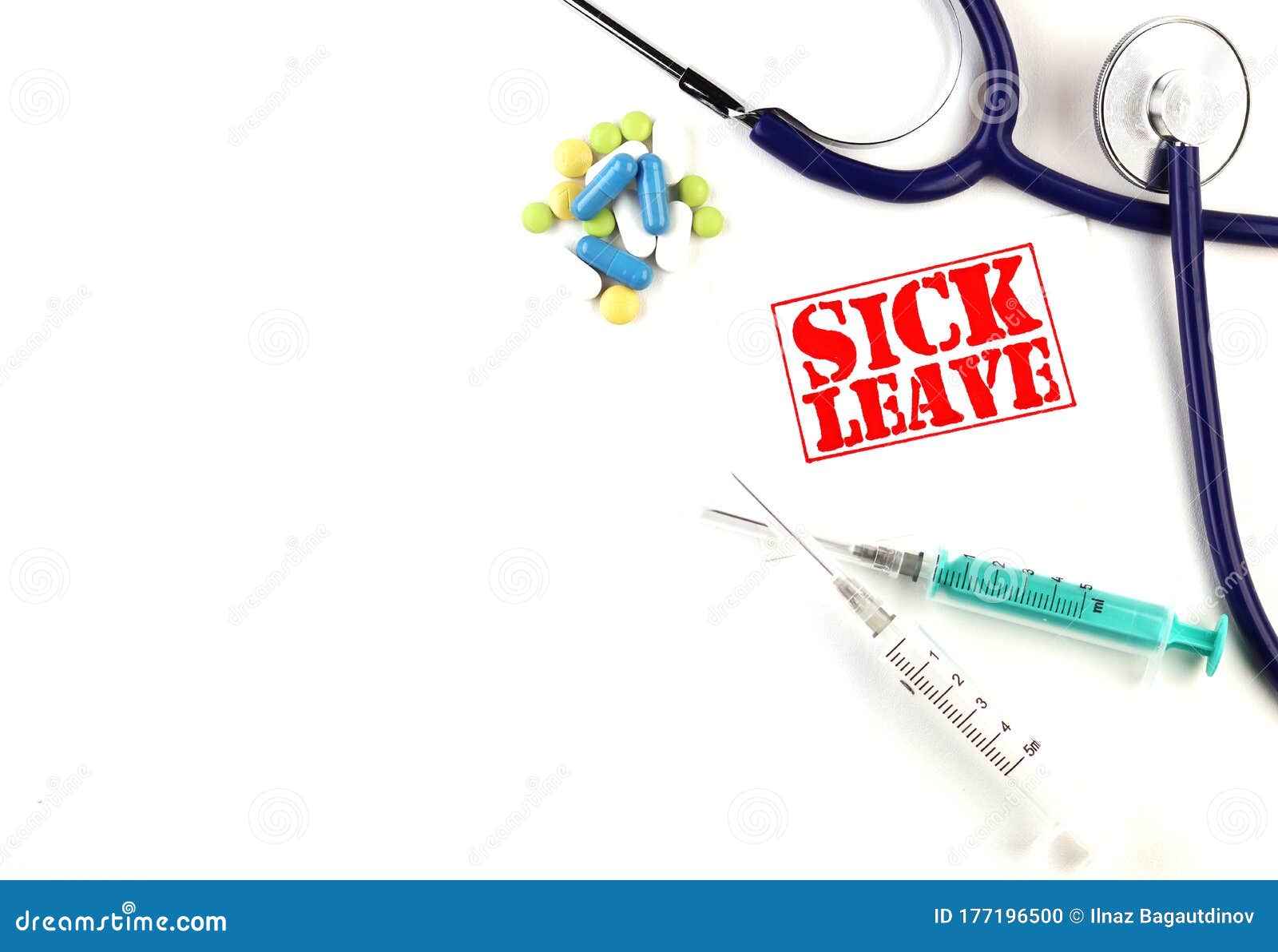 Phonendoscope and a Sheet with the Text Sick Leave on a White ...