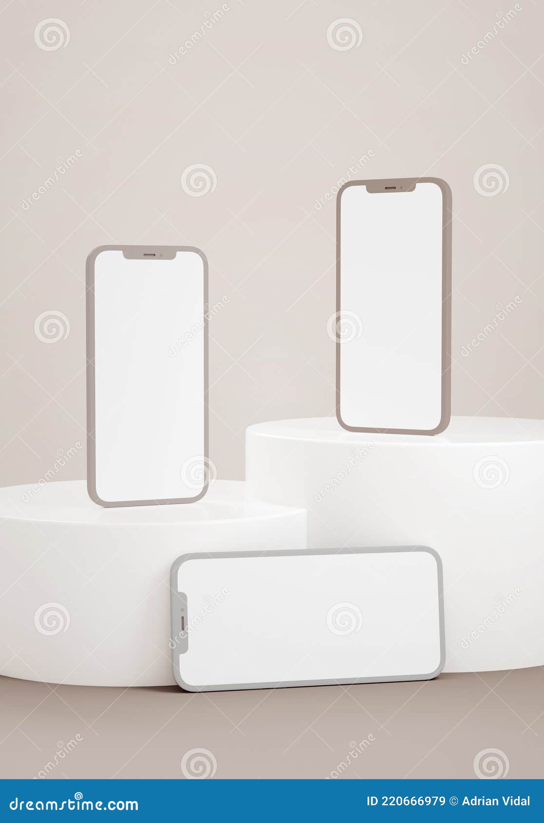 Phones Mockup Blank Screen on Platforms for App Ui Ux Design ...