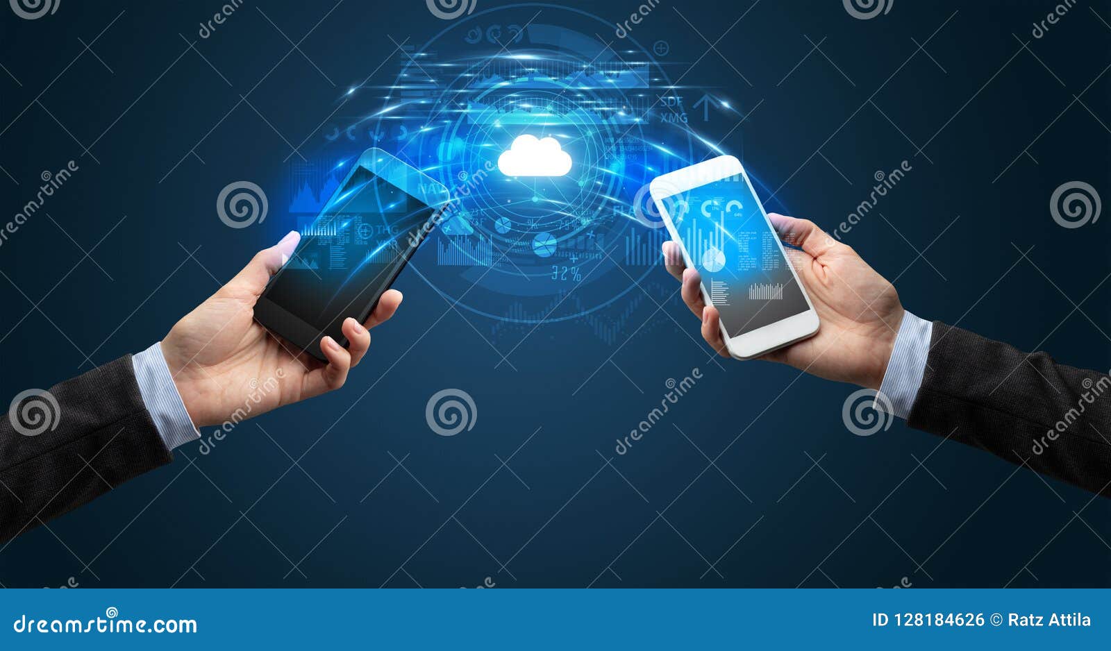 Phones Syncing through the Cloud Stock Photo - Image of share ...