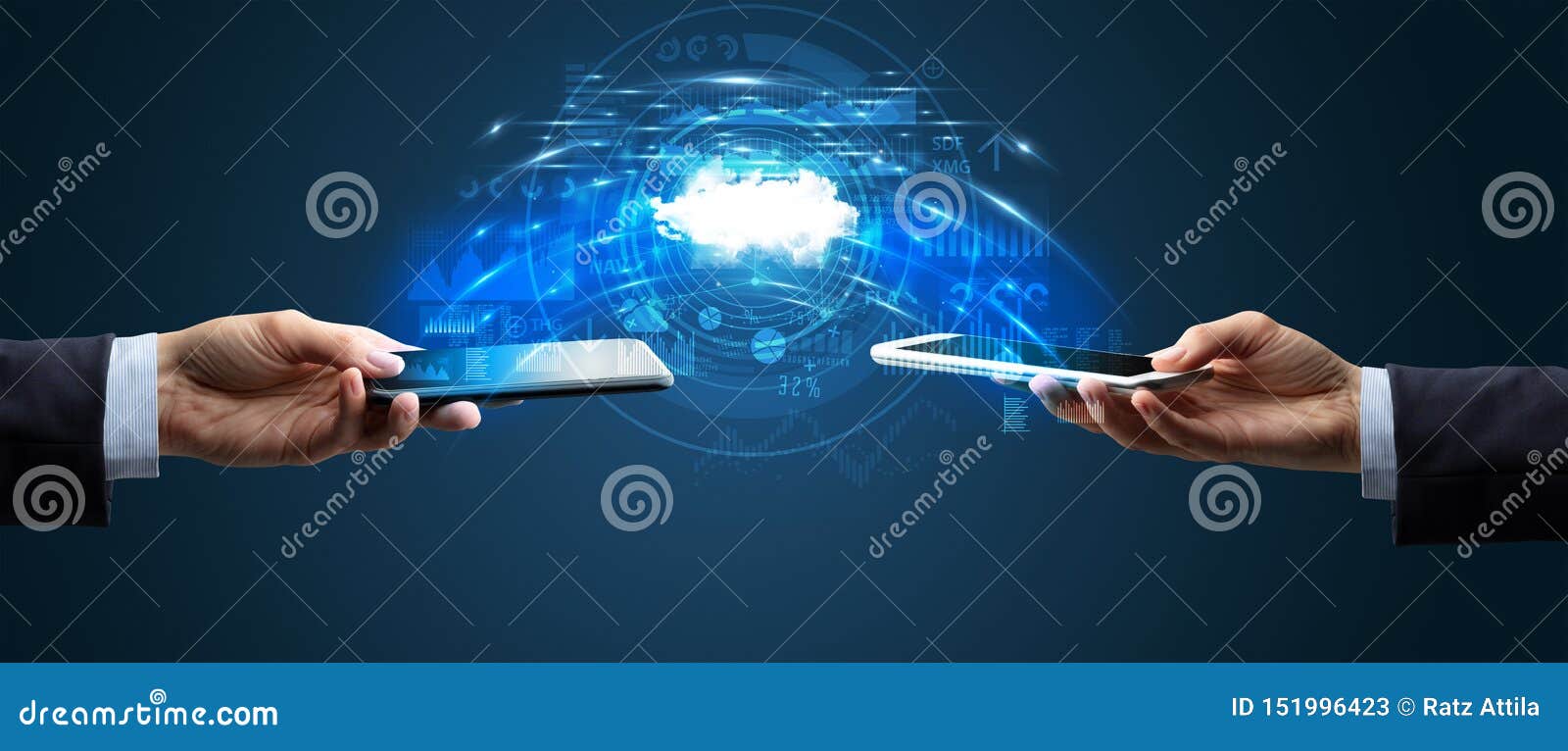 Phones Syncing through the Cloud Stock Image - Image of communication ...