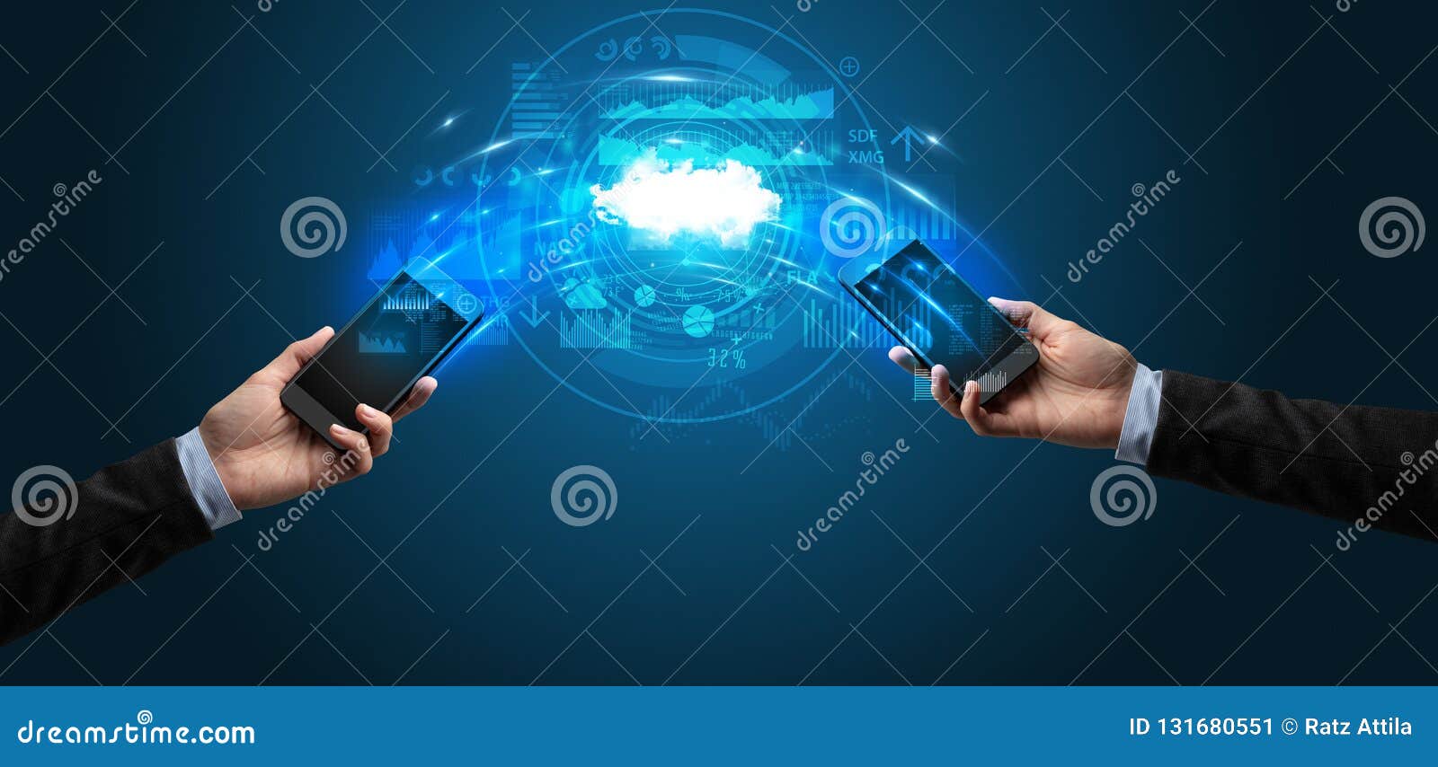Phones Syncing through the Cloud Stock Image - Image of connection ...