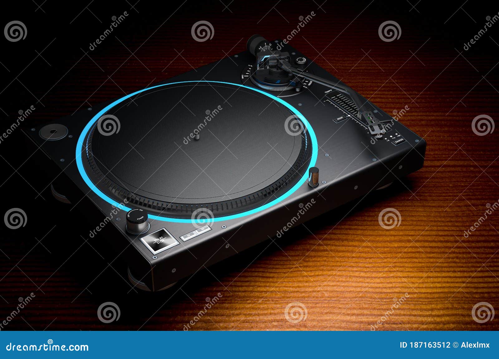 Phonograph Turntable on Dark Wooden Table, 3D Rendering Stock ...
