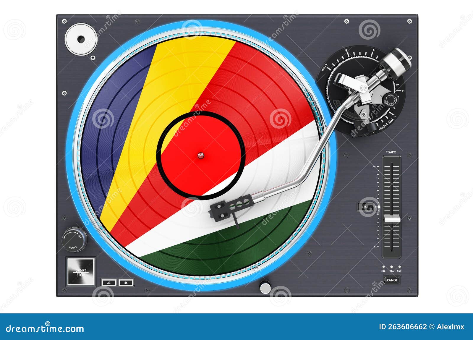 Phonograph Turntable with Seychelloise Flag, 3D Rendering Stock ...
