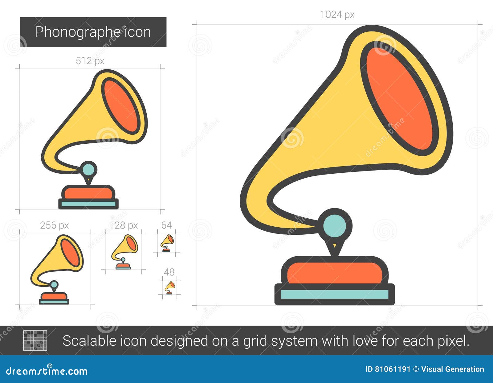 Phonographe line icon. stock vector. Illustration of black - 81061191