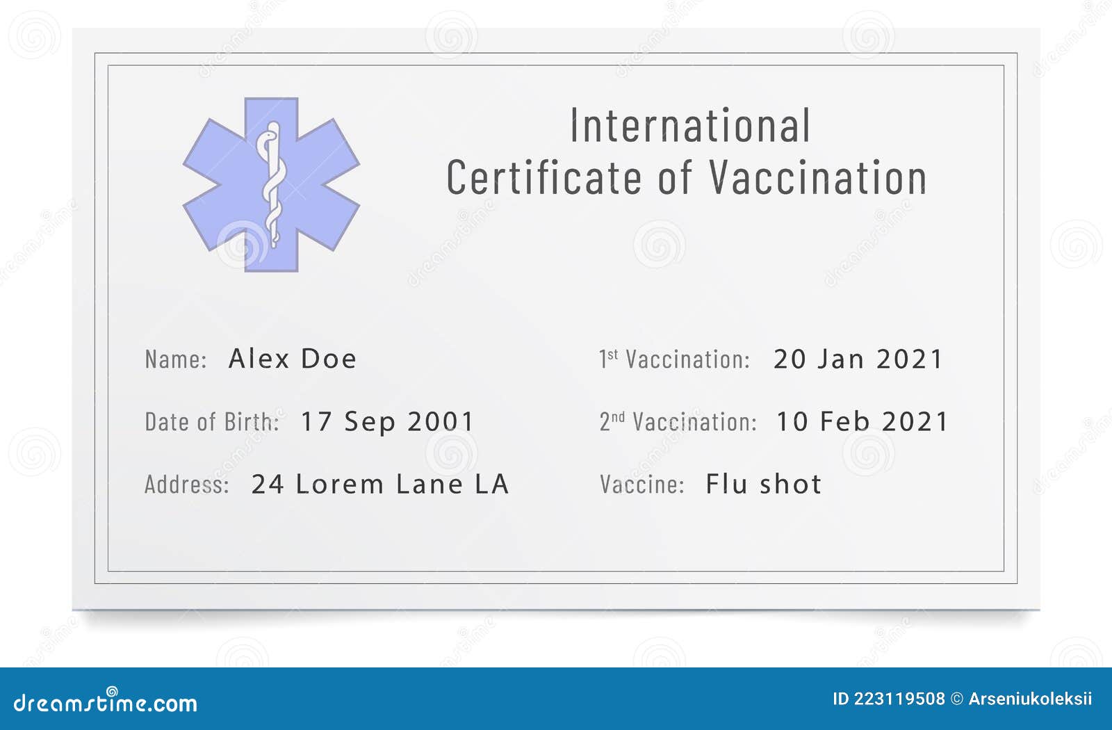 Immunization Certificate. Travel Vaccination Passport Card Royalty-Free ...