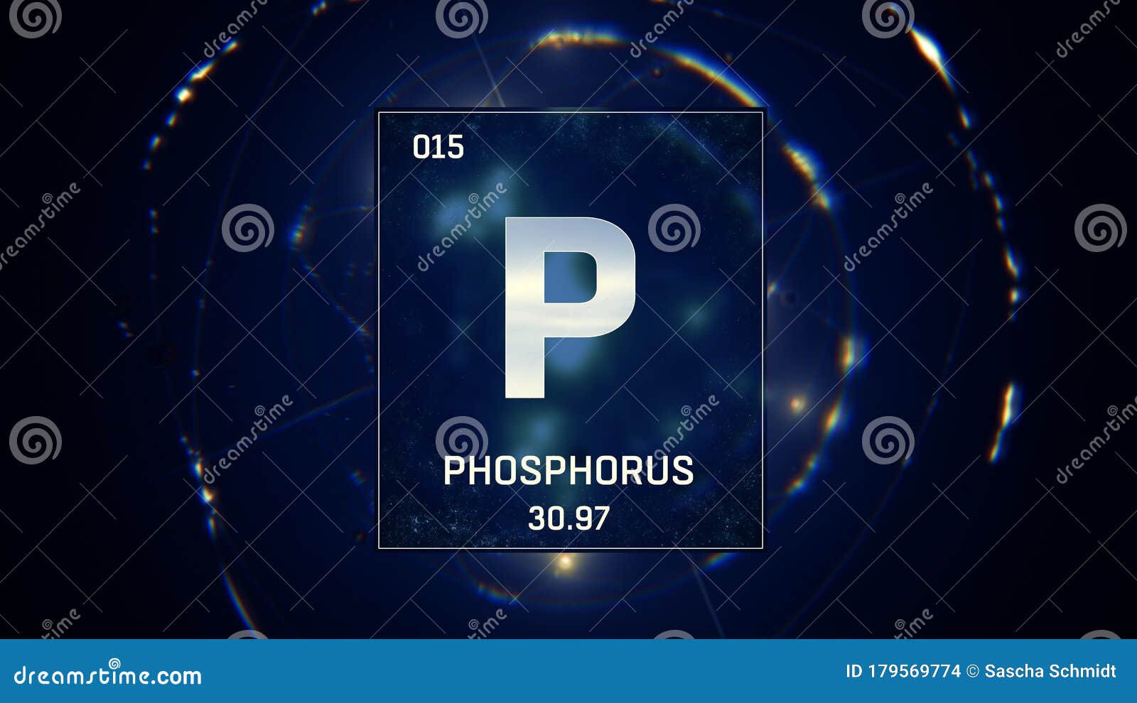 Phosphorus As Element 15 of the Periodic Table 3D Illustration on Blue ...