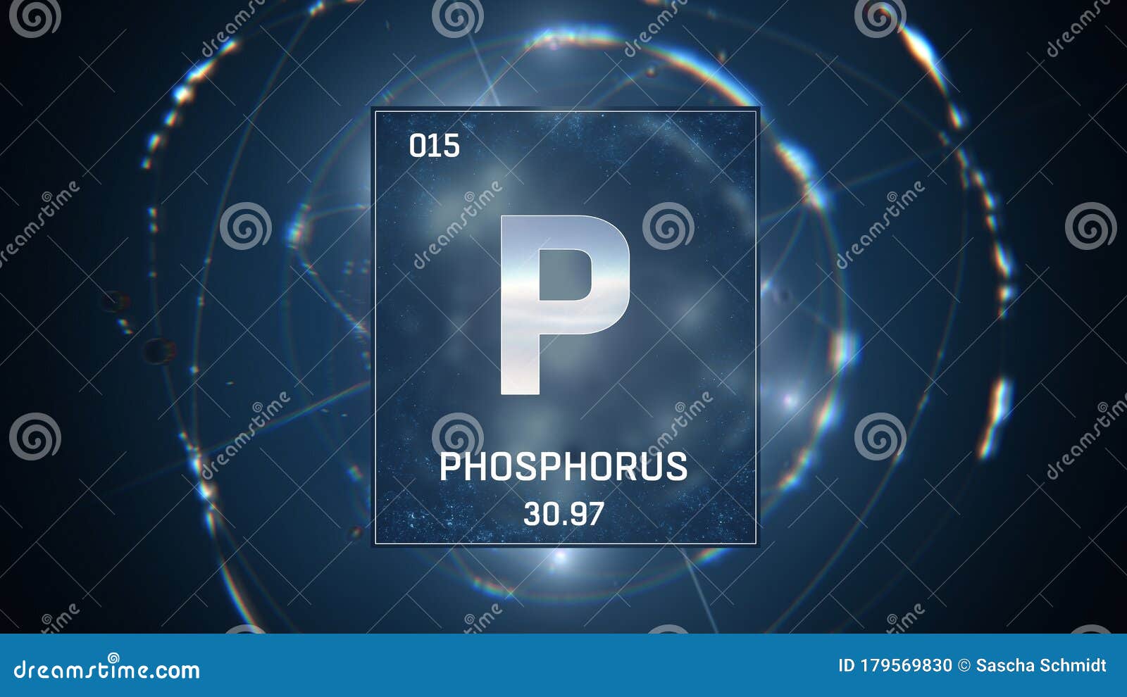 Phosphorus As Element 15 of the Periodic Table 3D Illustration on Blue ...