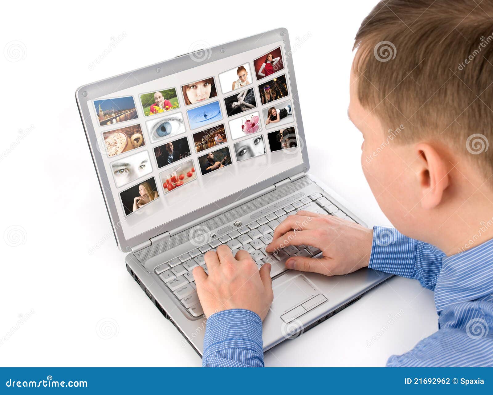 Photo album on a laptop stock photo. Image of back, head - 21692962