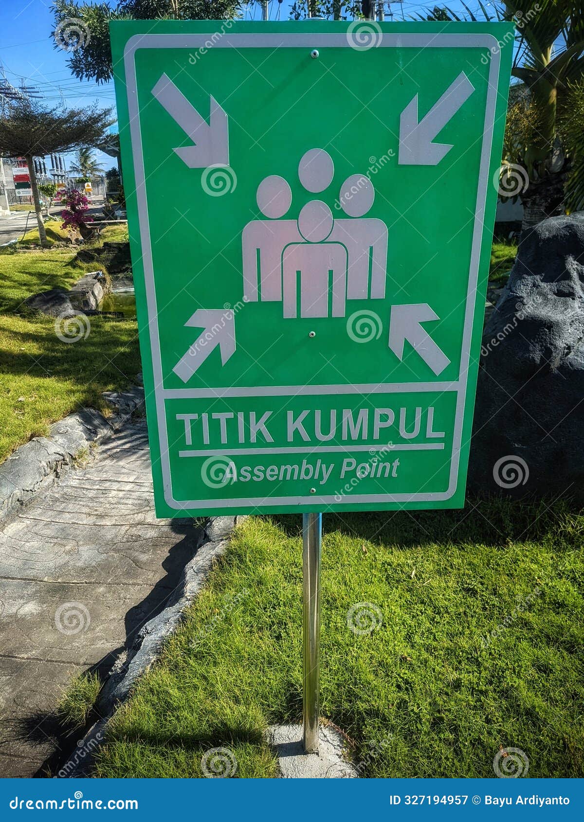 Photo of the Assembly Point Warning Board Here Stock Image - Image of ...