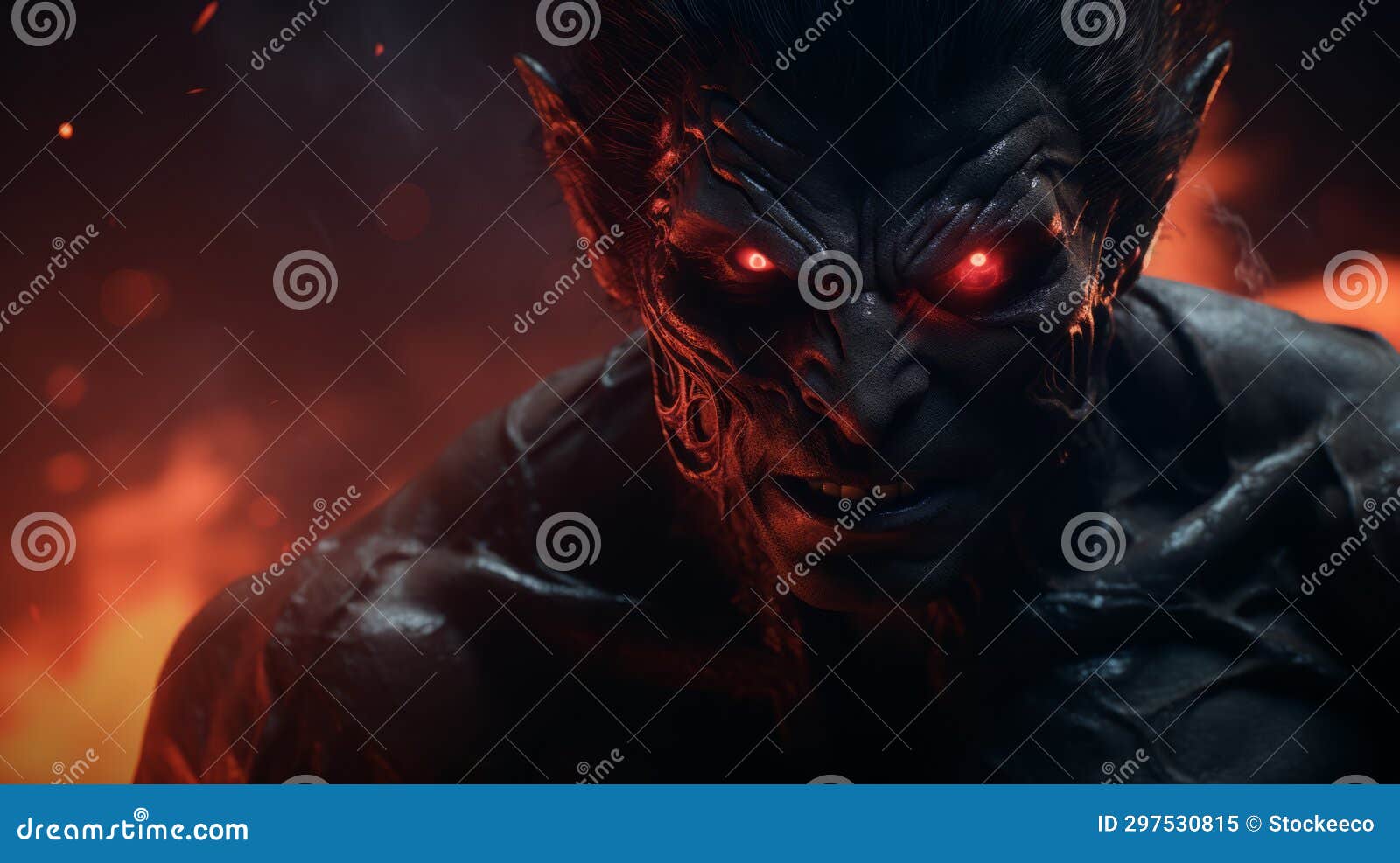 Fiery Demon with Intense Eyes - Vray Tracing Inspired Artwork Stock ...