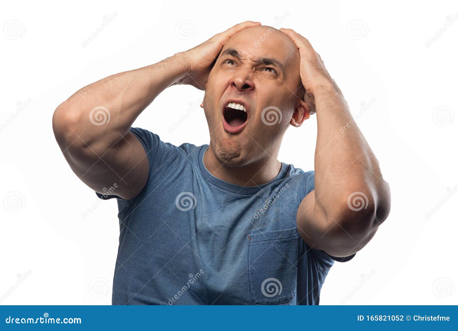 Photo of Bald Man Touching His Head on White Background Stock Photo ...