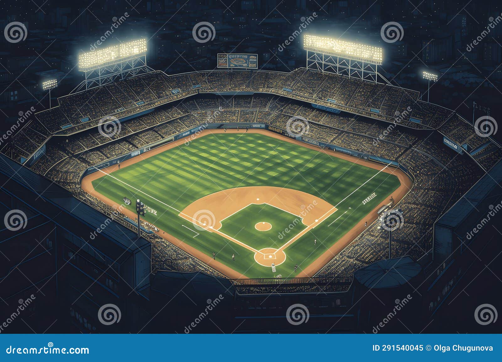 Photo of a Baseball Stadium from Above. 3D Rendering Stock Illustration ...