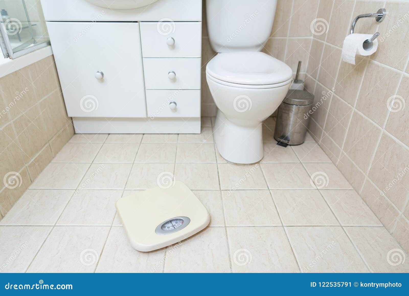 Photo Of The Bathroom Floor With Weight Scale Stock Image Image Of