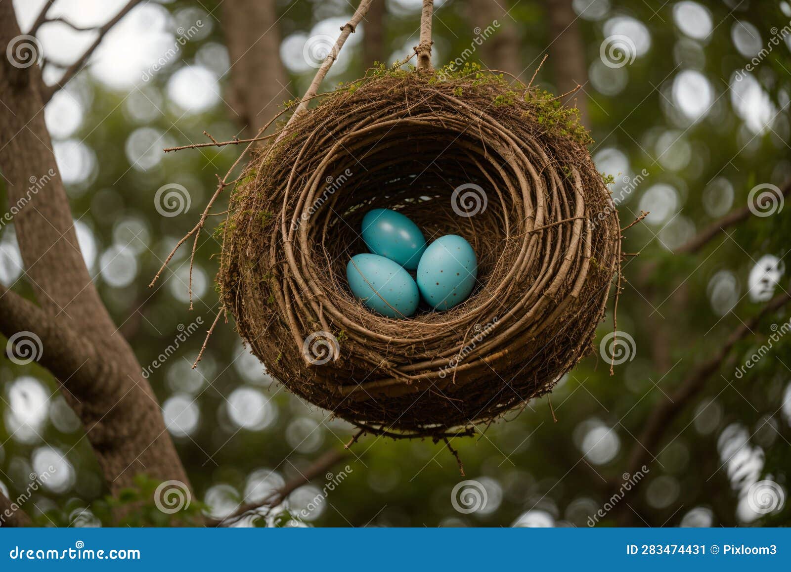 A Bird S Nest with Blue Eggs in a Tree Stock Illustration ...