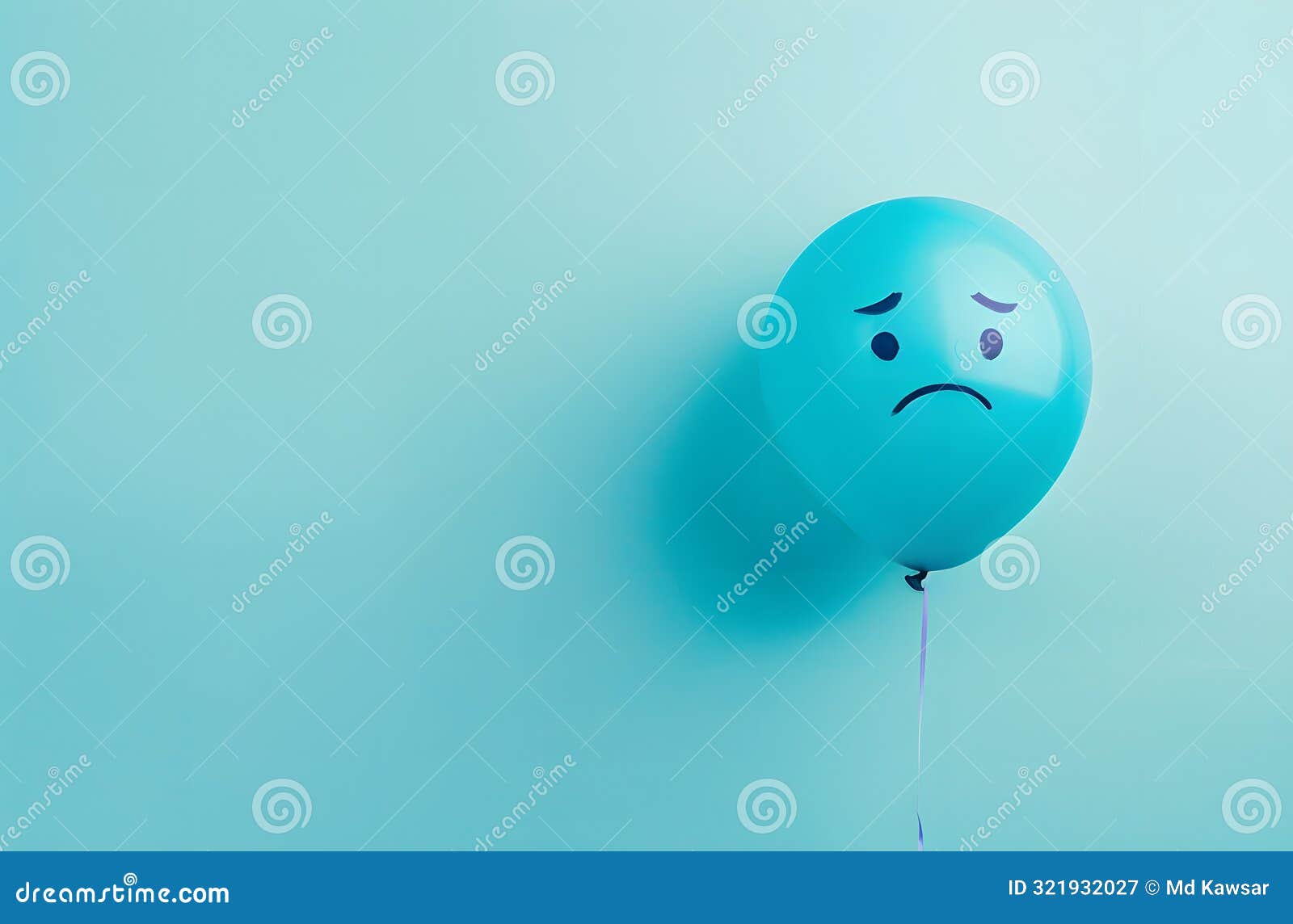 Blue Balloon with Sad Emoji Face on Solid Color Background Stock ...
