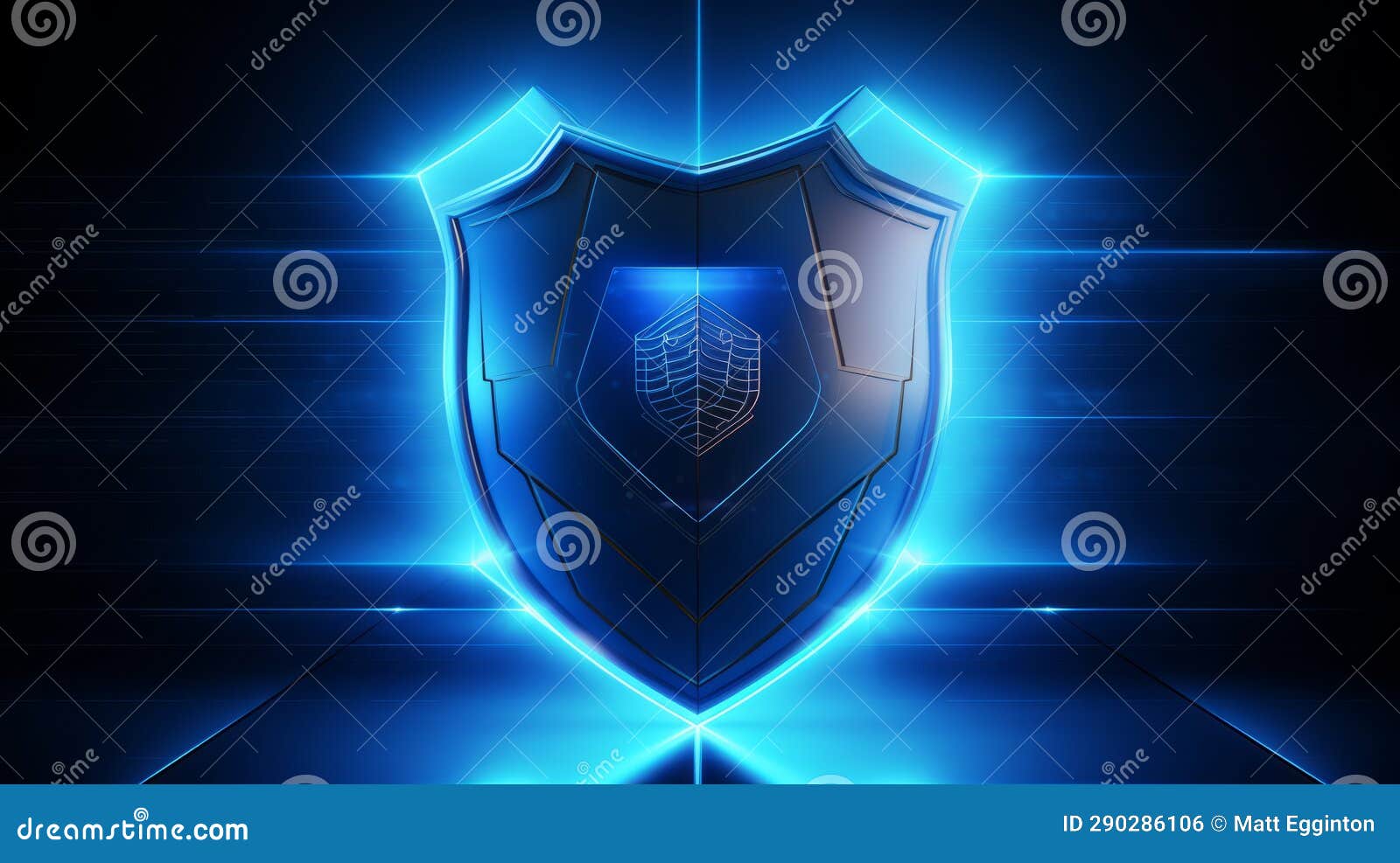 Photo of a Blue Glowing Shield Against a Dark Background Stock ...