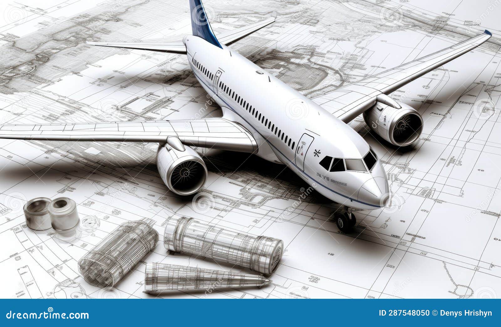 Photo of a Blue and White Airplane Drawing Stock Illustration ...