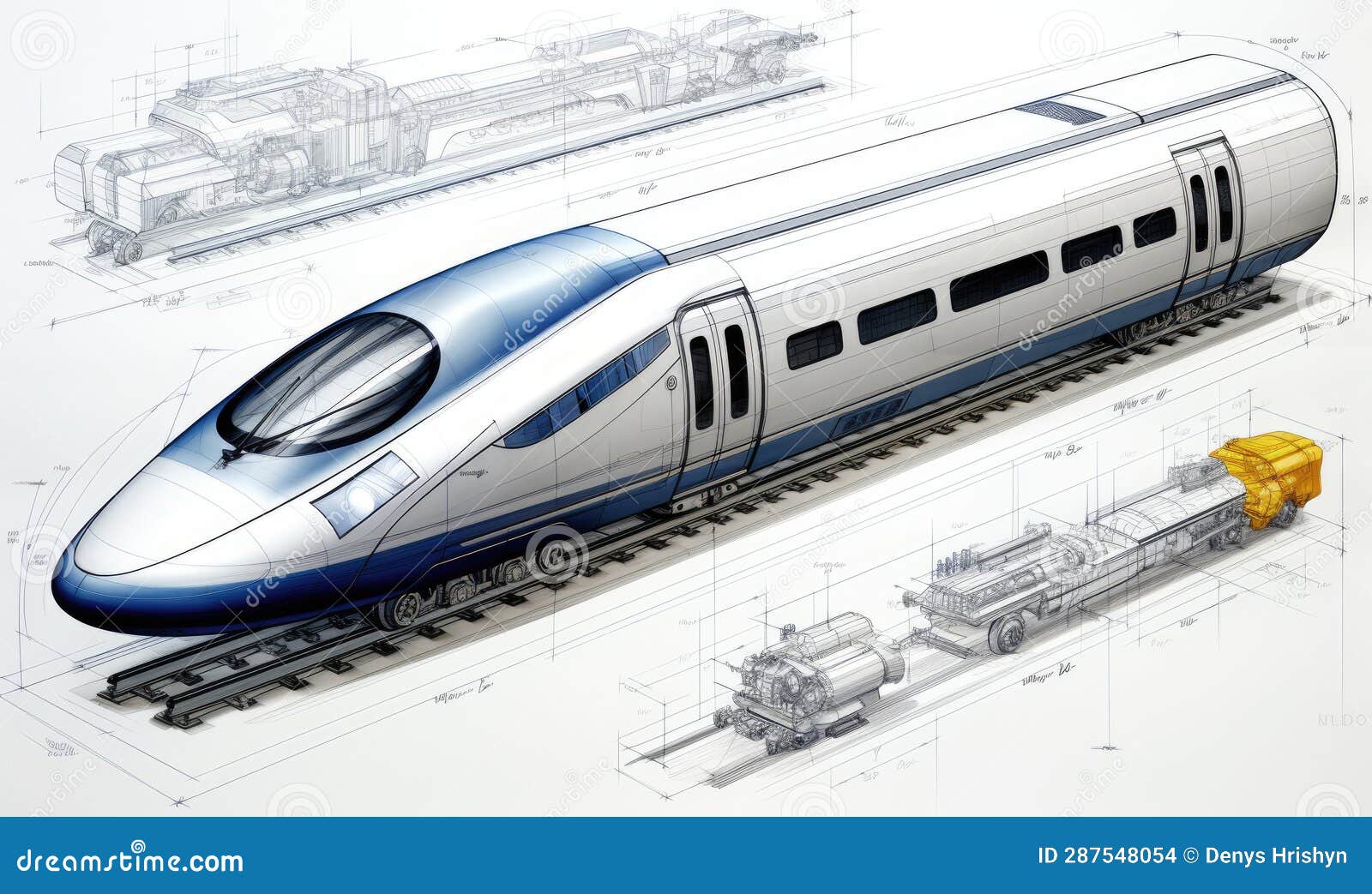 Photo of a Blue and White Train Drawing Stock Illustration ...