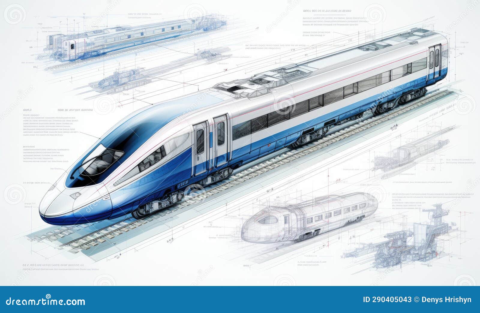 Photo of a Blue and White Train Drawing Stock Illustration ...