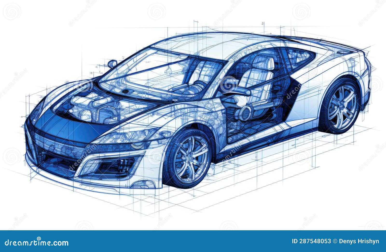 Photo of a Blueprint of a Car with the Hood Open Stock Illustration ...